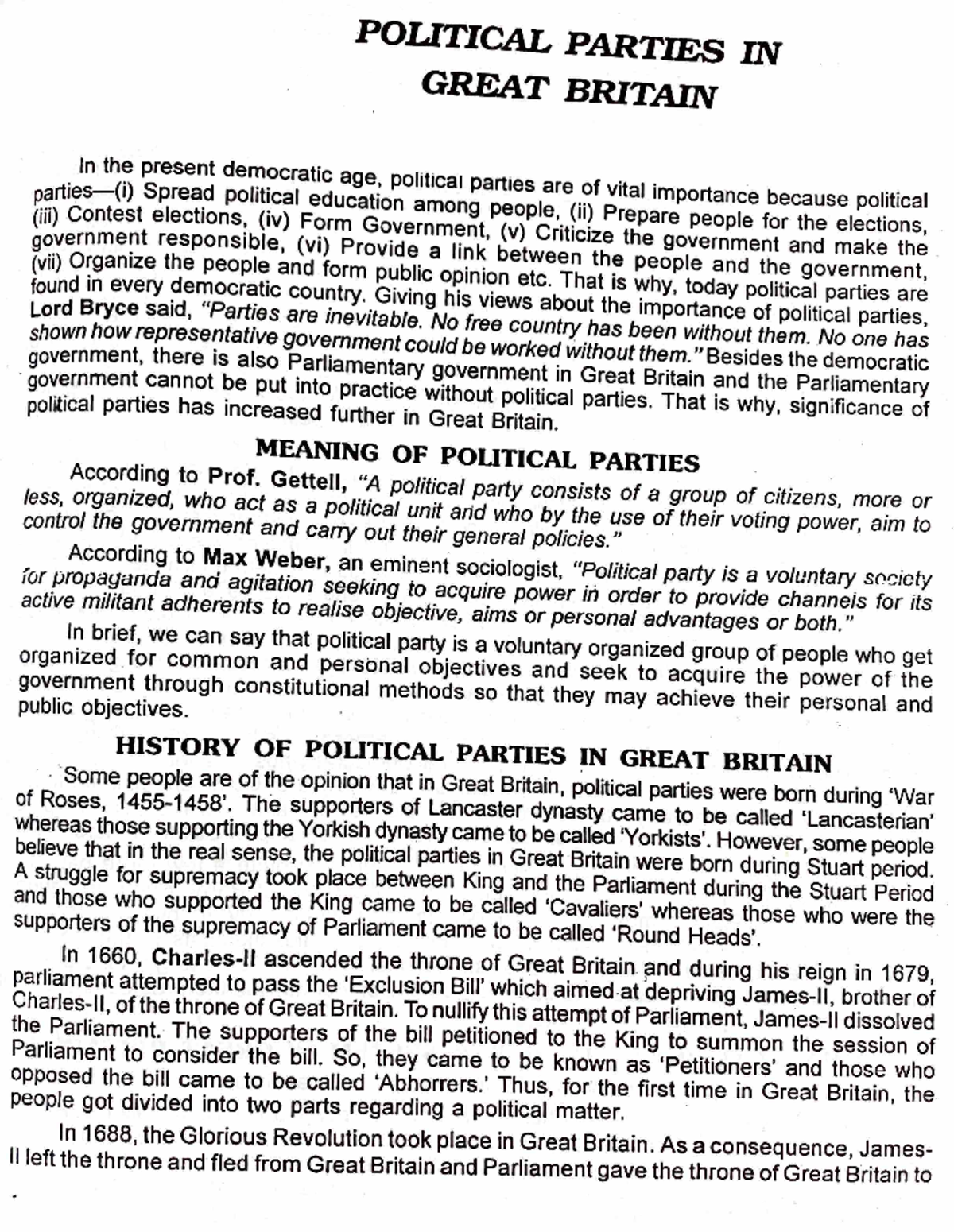 Political parties in UK - POLITICAL PARTIES IN GREAT BRITAIN In the ...