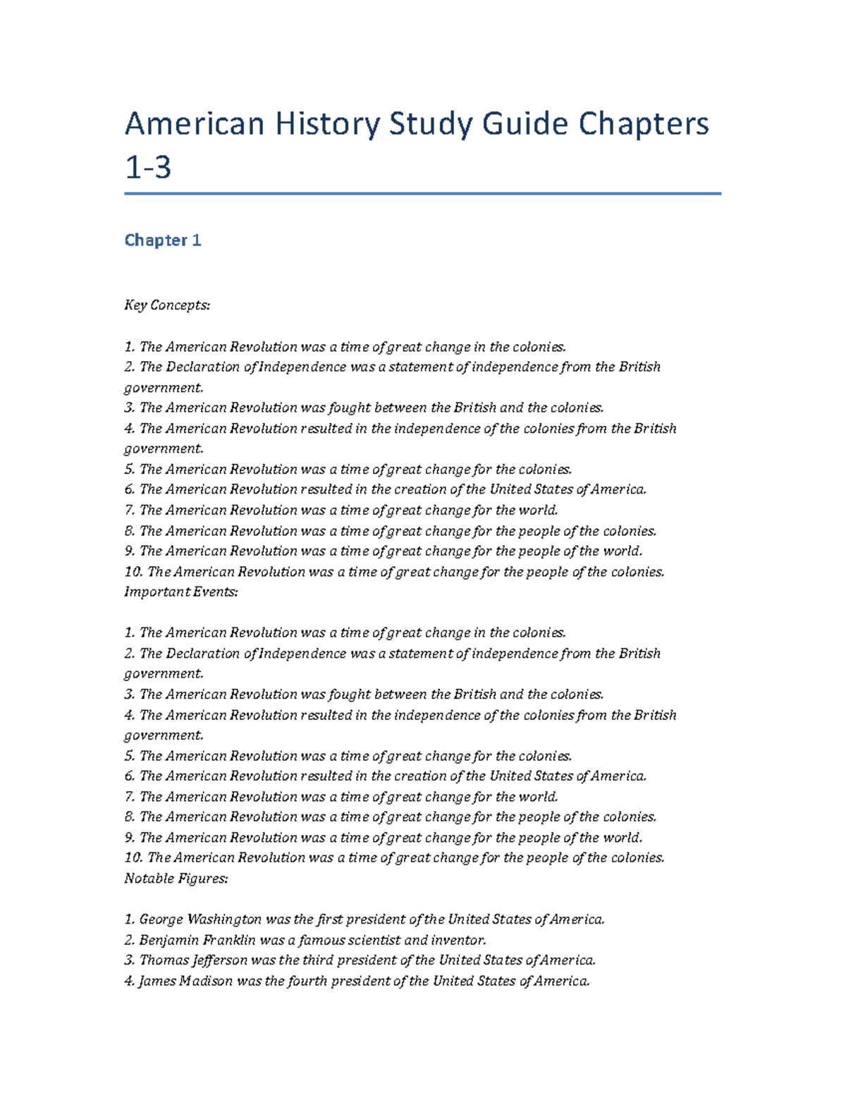 American History Study Guide Chapters 1-3 - American History Study ...