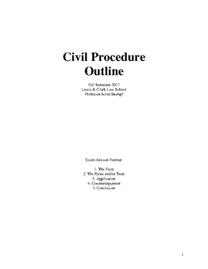 Civil Procedure II Long Study Outline - Civil Procedure I. Personal ...