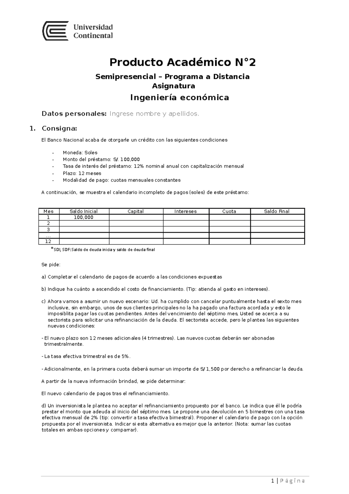 Producto Academico N°2 Ing Economica - Producto Académico N° Semipresencial – Programa a ...