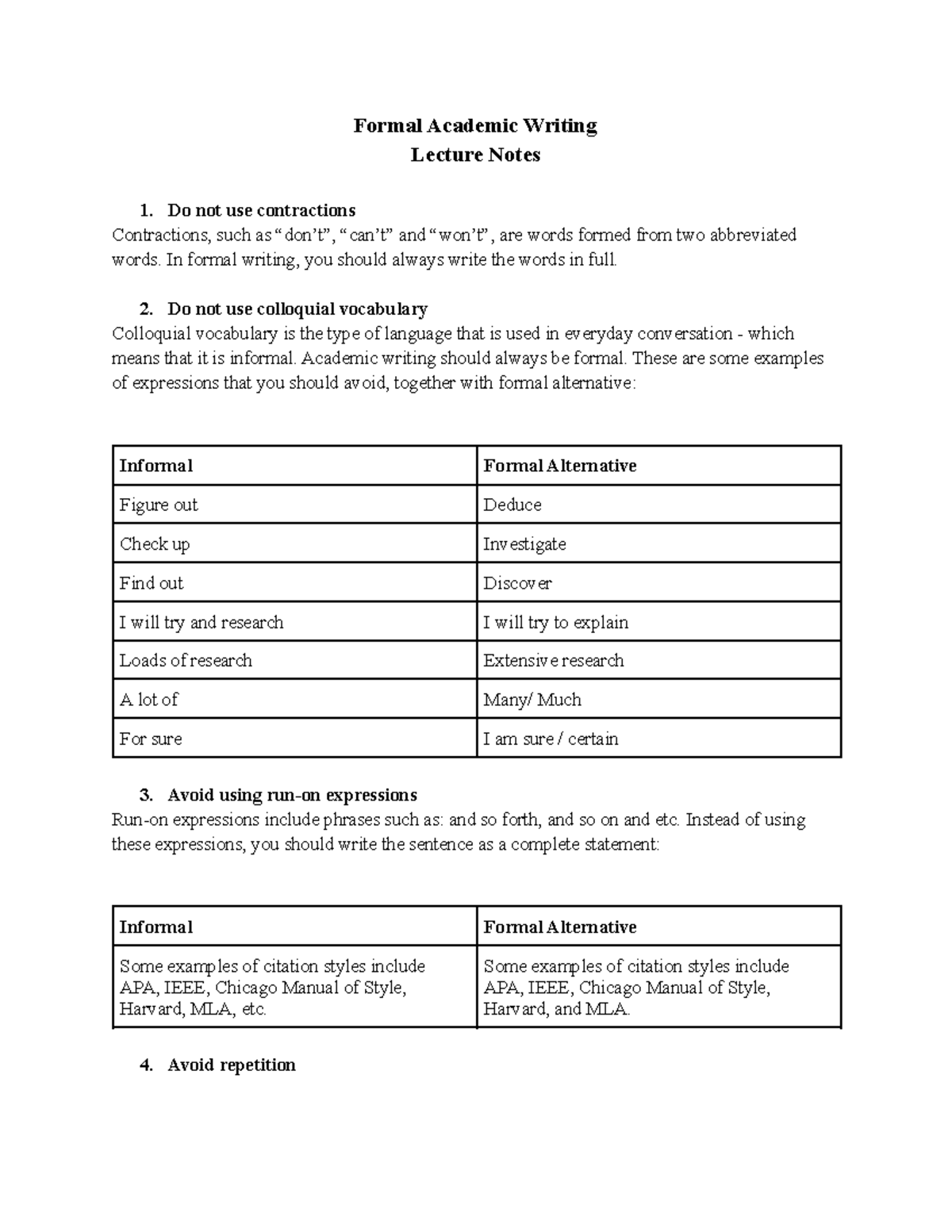 - Unit 4 Lecture - Formal Academic Writing Lecture Notes Do not use ...