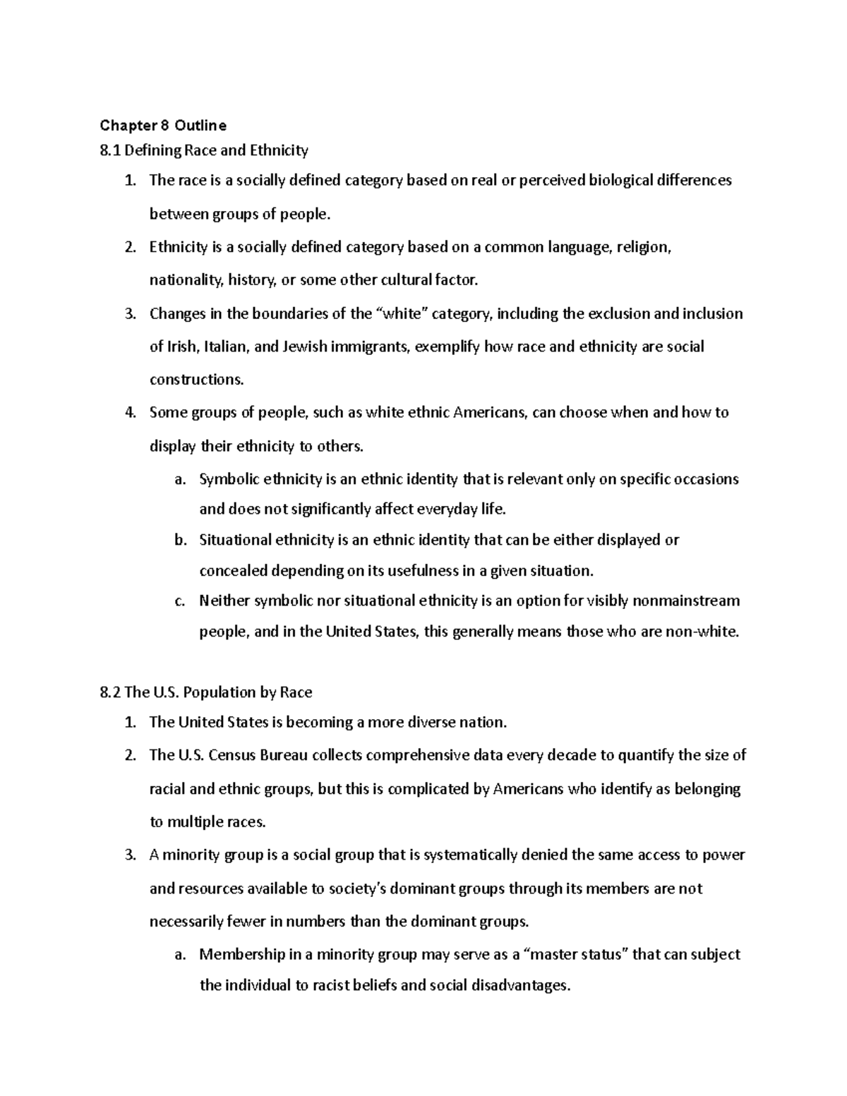 Chapter 8 Outline - Chapter 8 Outline 8 Defining Race and Ethnicity 1 ...