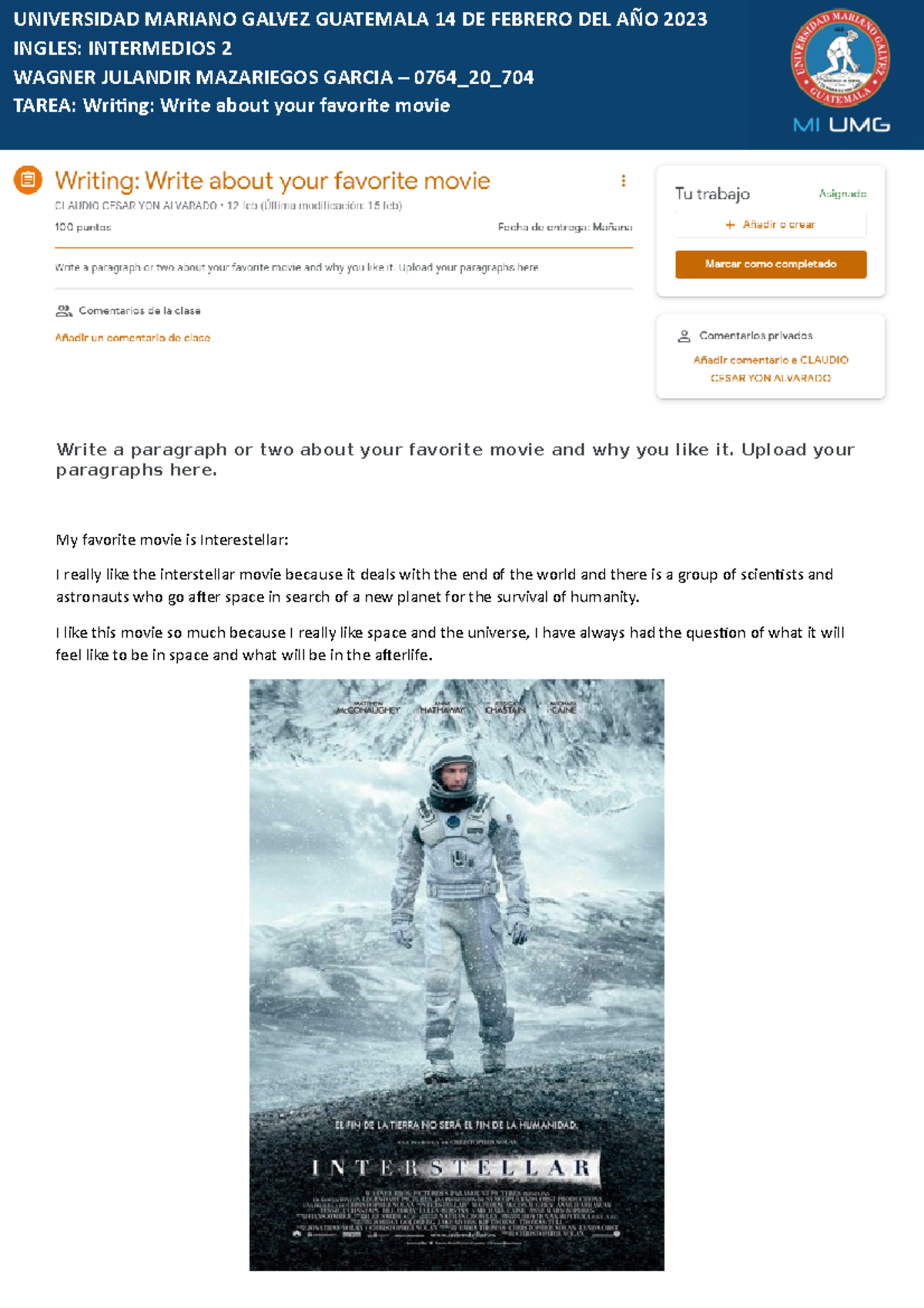 Writing Write about your favorite movie - Write a paragraph or two ...