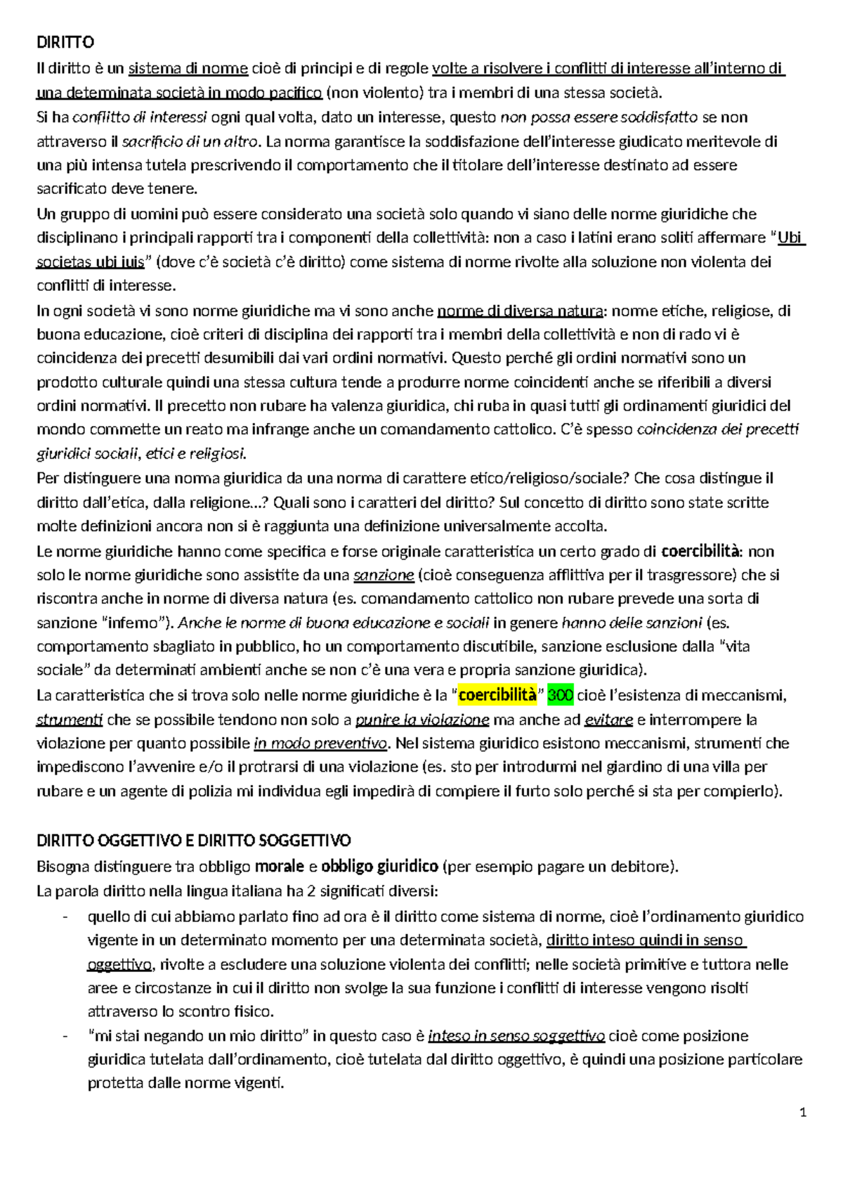 Appunti diritto privato - DIRITTO Il diritto è un sistema di norme cioè ...