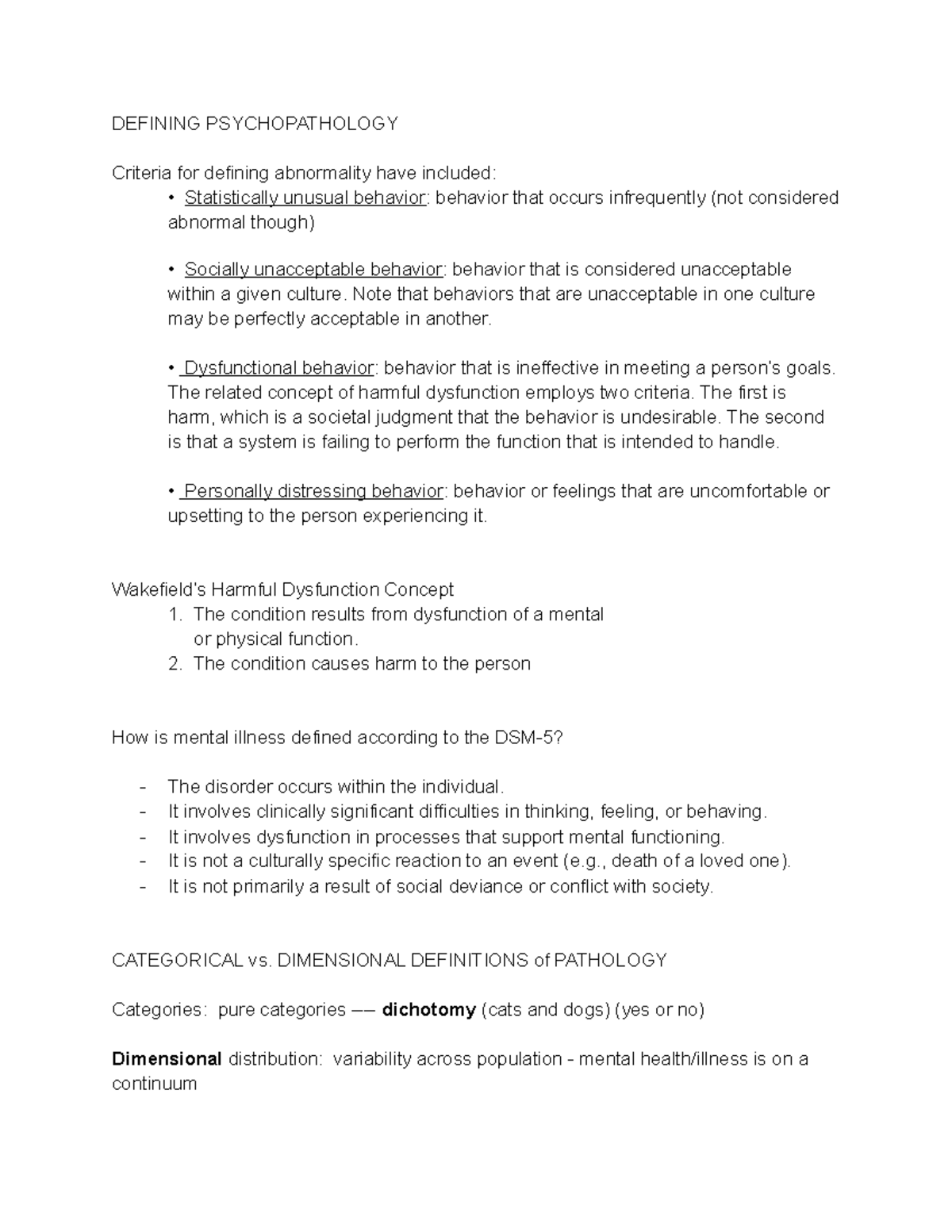 9 10 - Psychopathology - Lecture notes 1 - DEFINING PSYCHOPATHOLOGY ...