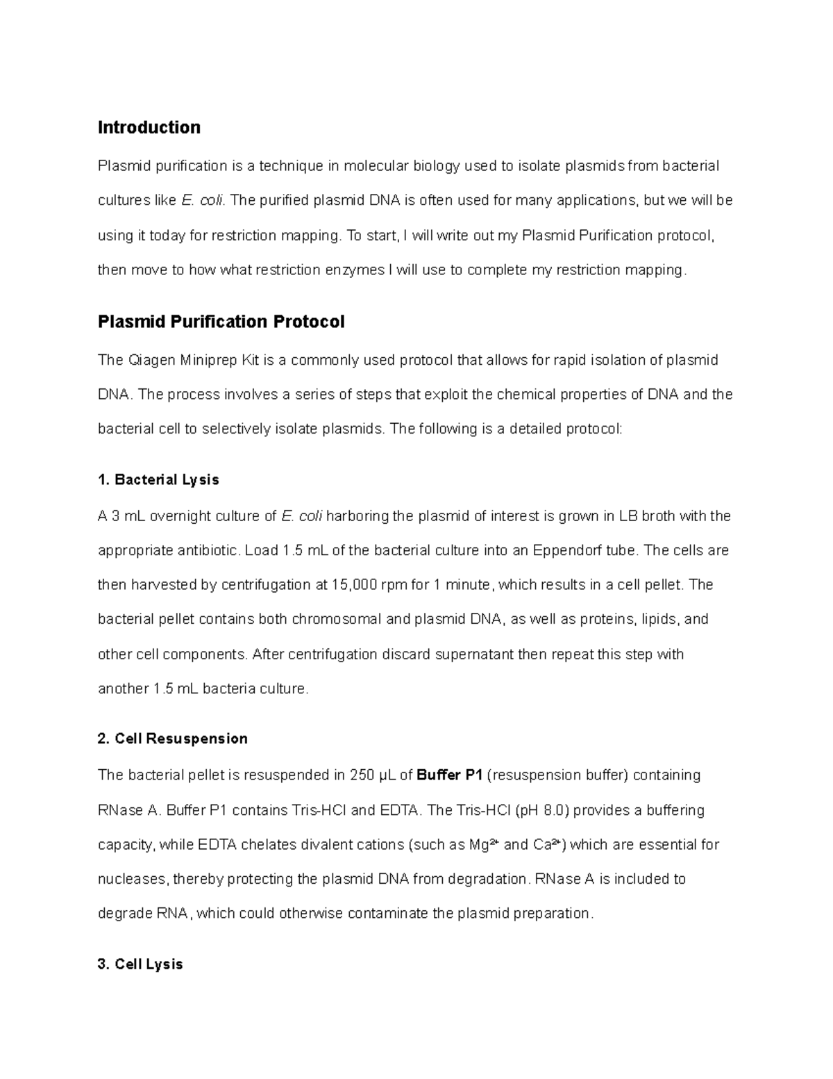 Plasmid Purification Using Qiagen Miniprep and Identification via ...
