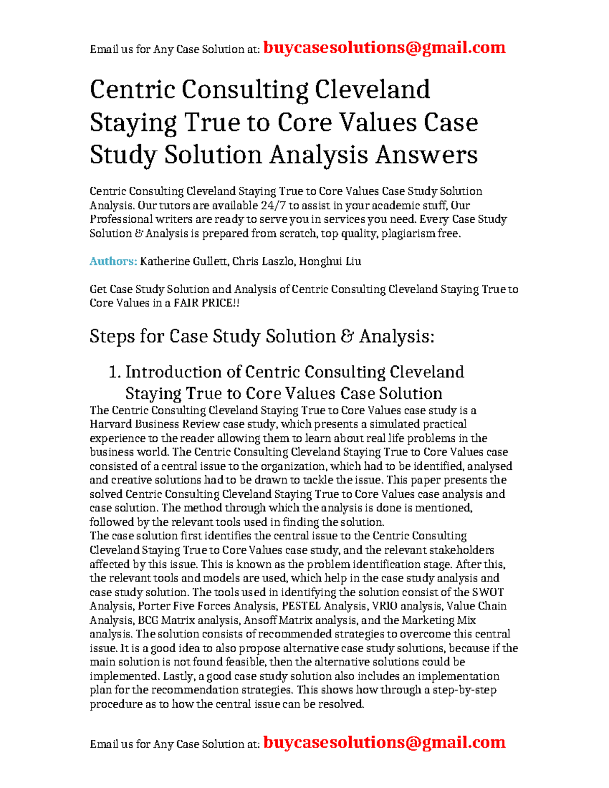 Case Solution Centric Consulting Cleveland Staying True to Core Values ...