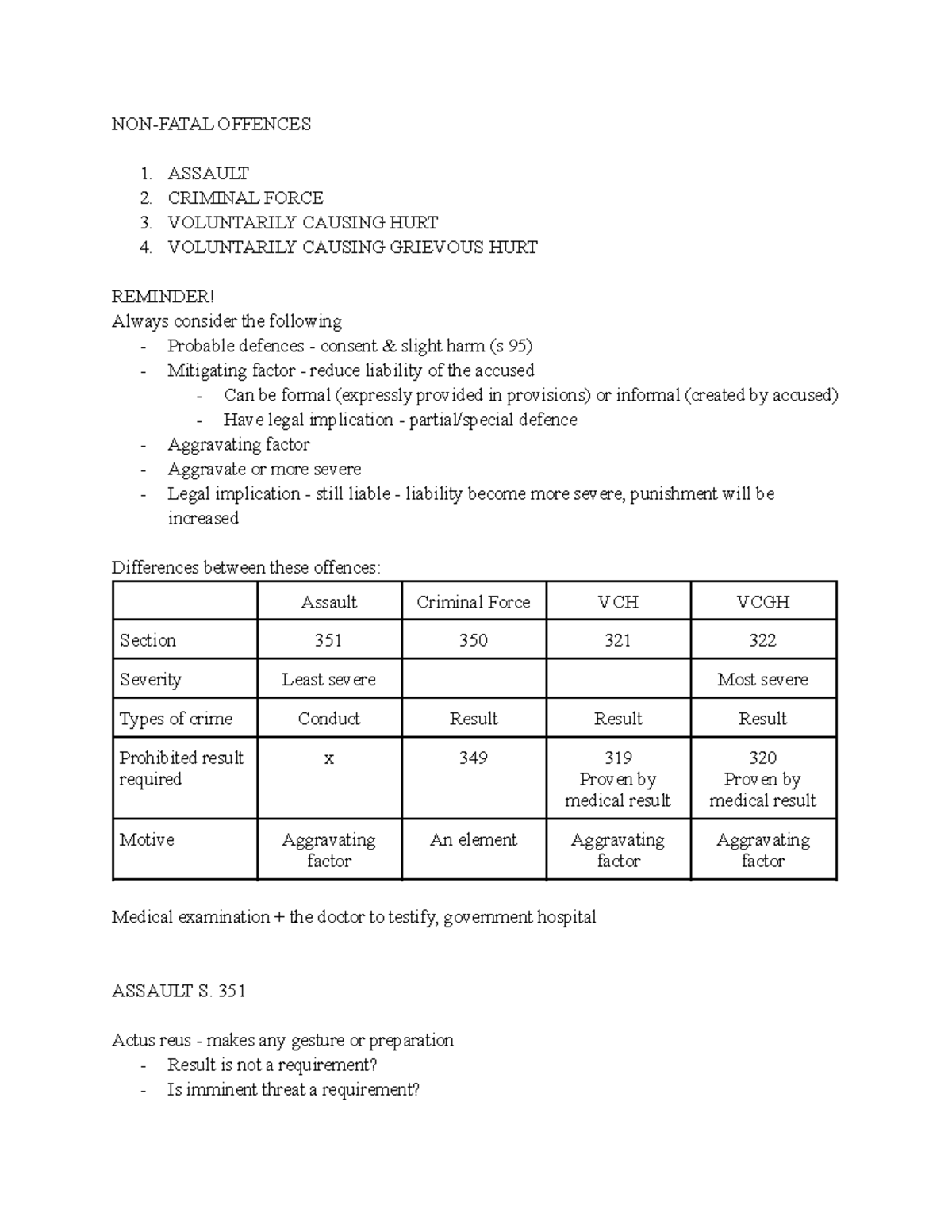 NON- Fatal Offences - Summary - NON-FATAL OFFENCES 1. ASSAULT 2 ...