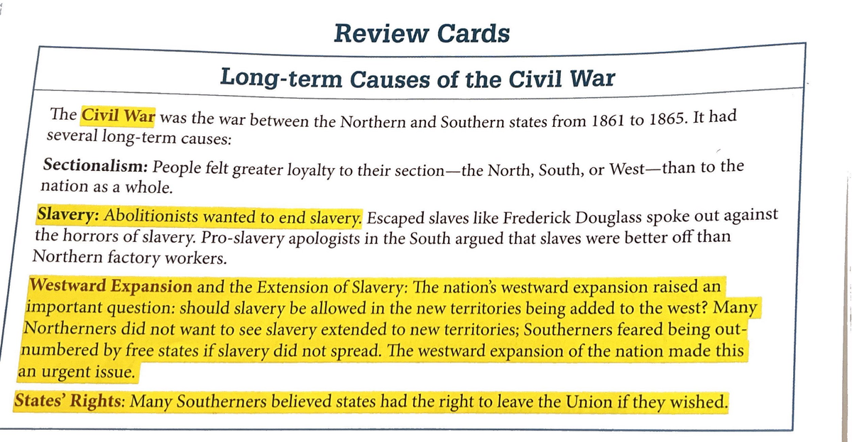 EOC Packet - Review Cards Causes of the Civil War The Civil War was the ...