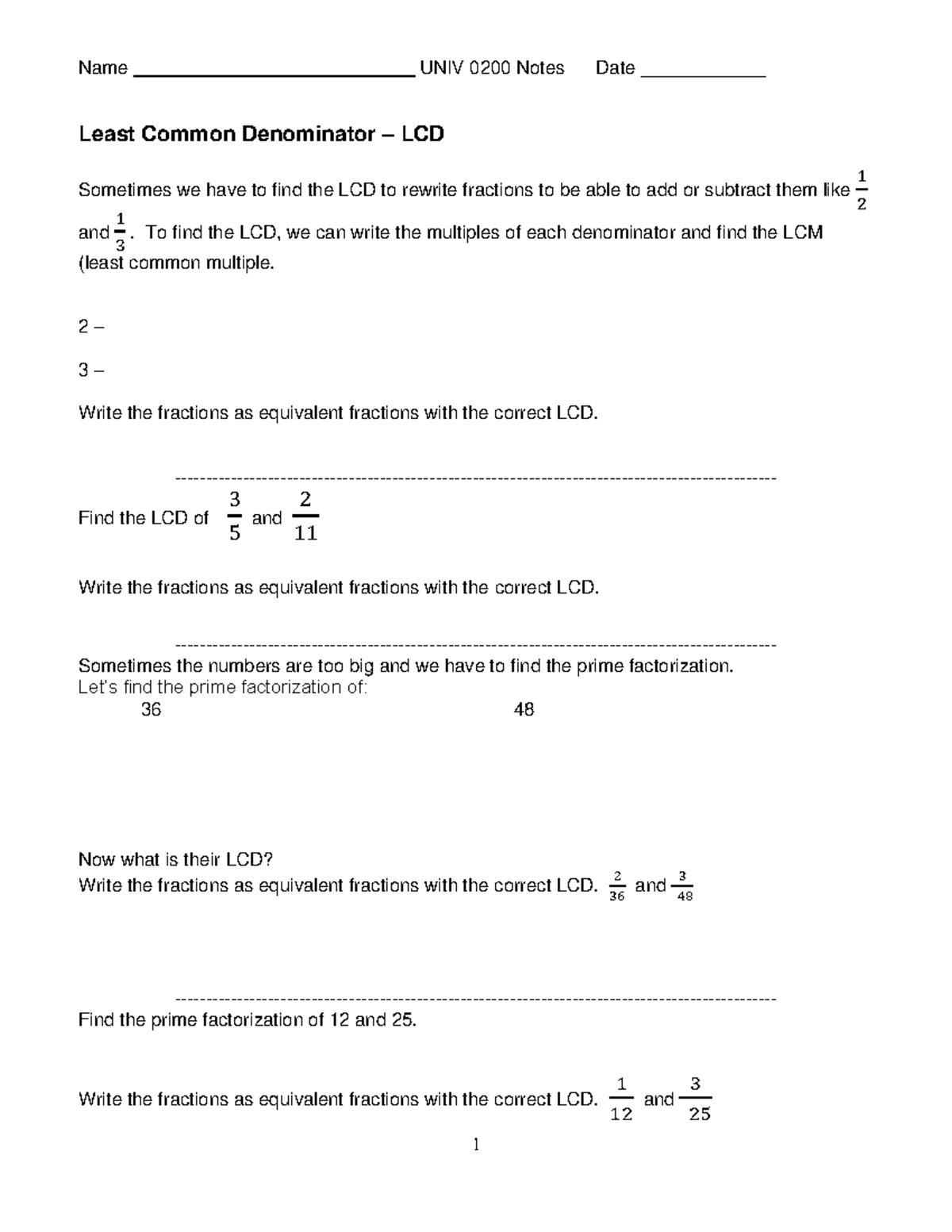 Week 3 LCD - practice materials - Name UNIV 0200 Notes Date ...