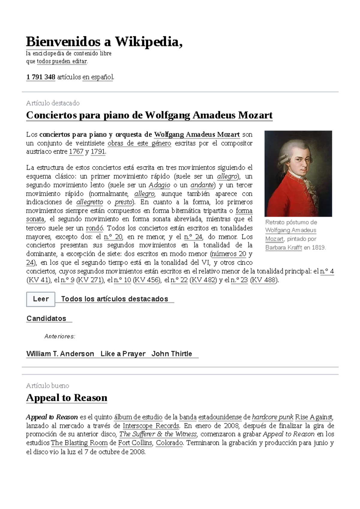 Wikipedia Portada - Retrato póstumo de Wolfgang Amadeus Mozart, pintado ...