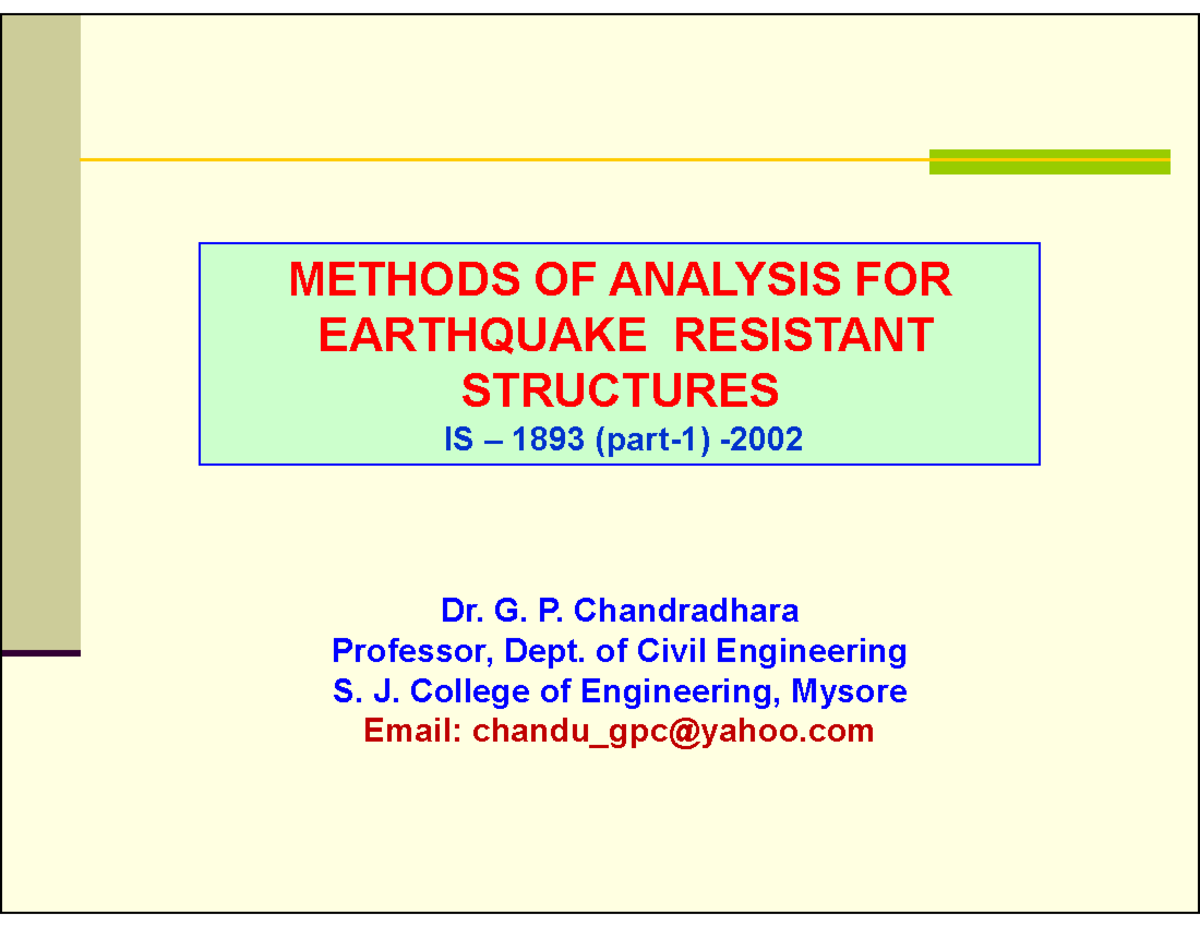 Methods of Analysis for earthquake resistance - METHODS OF ANALYSIS FOR ...