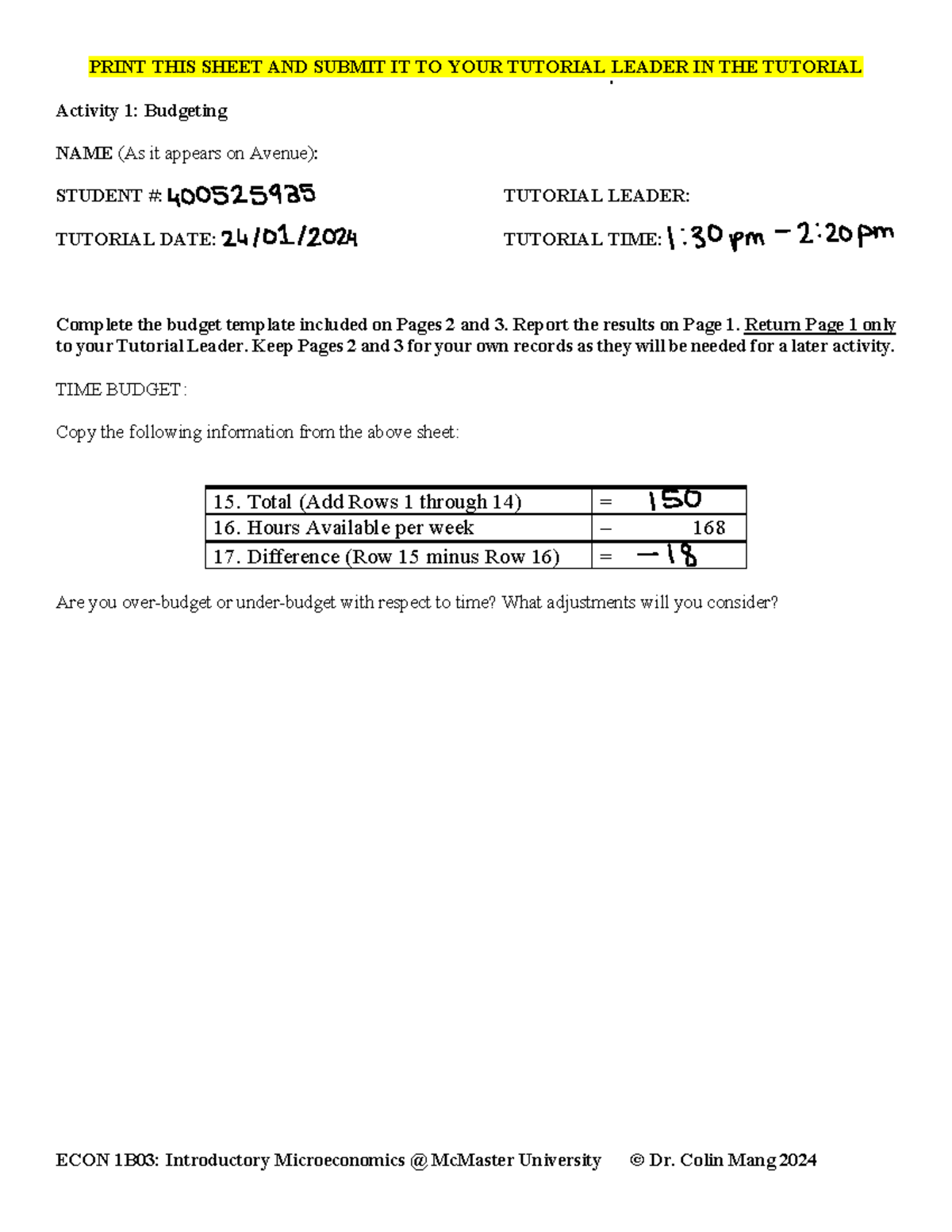 Activity 1 - Mam - PRINT THIS SHEET AND SUBMIT IT TO YOUR TUTORIAL ...