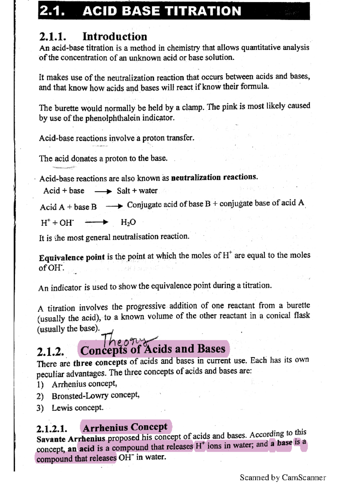 Acid-Base Titration - Content in current syllabus - 2.1.2. Arrhenius ...