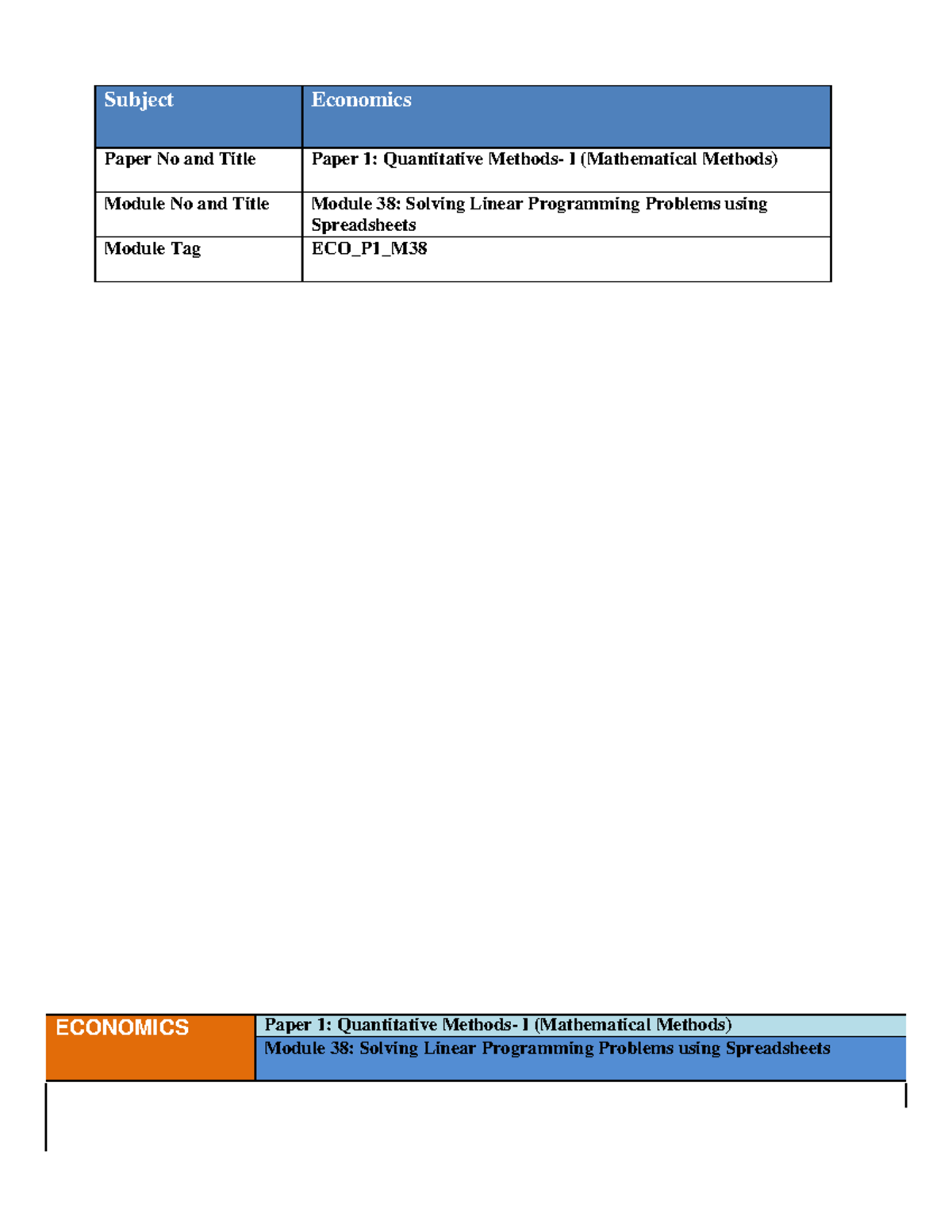 Solving Linear Programming Problems Using Spreadsheets Economics