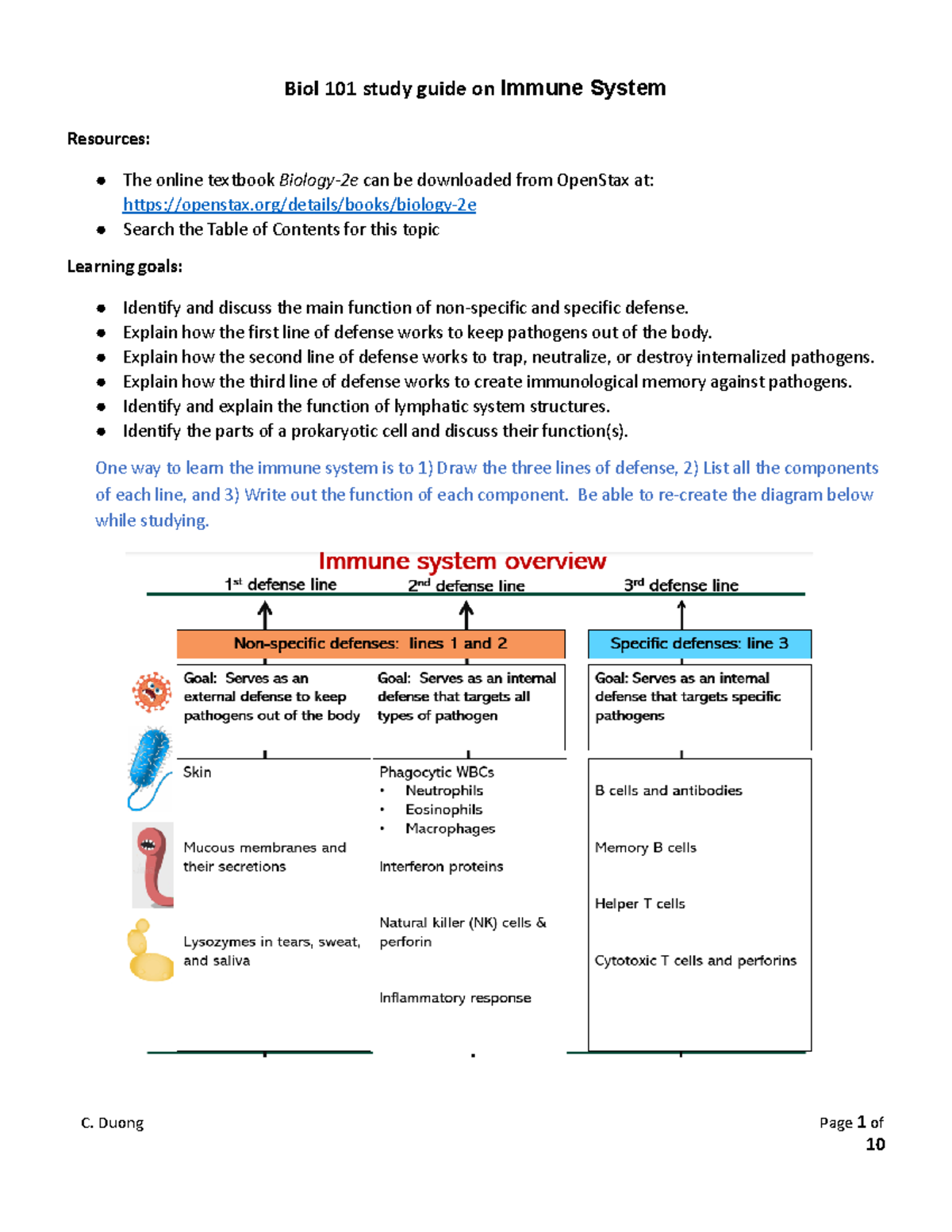 3- Immune system F21 - Biol 101 study guide onImmune System Resources ...