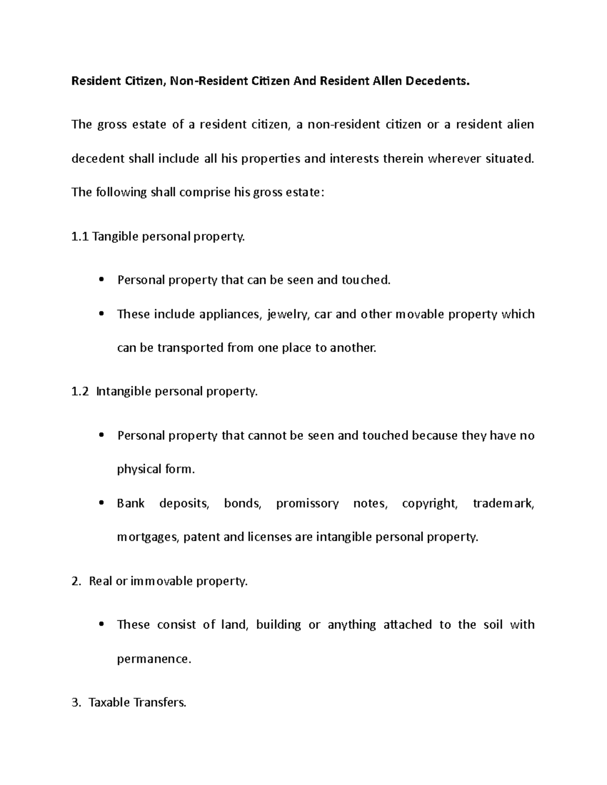 Resident Citizen, Non-Resident Citizen And Resident Allen Decedents ...