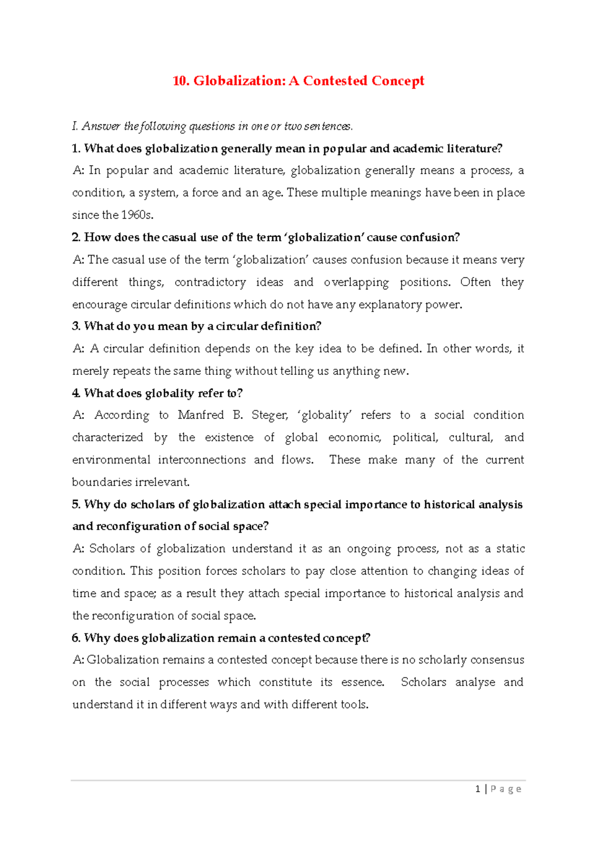 10 Contested conpcet NOES - 10. Globalization: A Contested Concept I ...