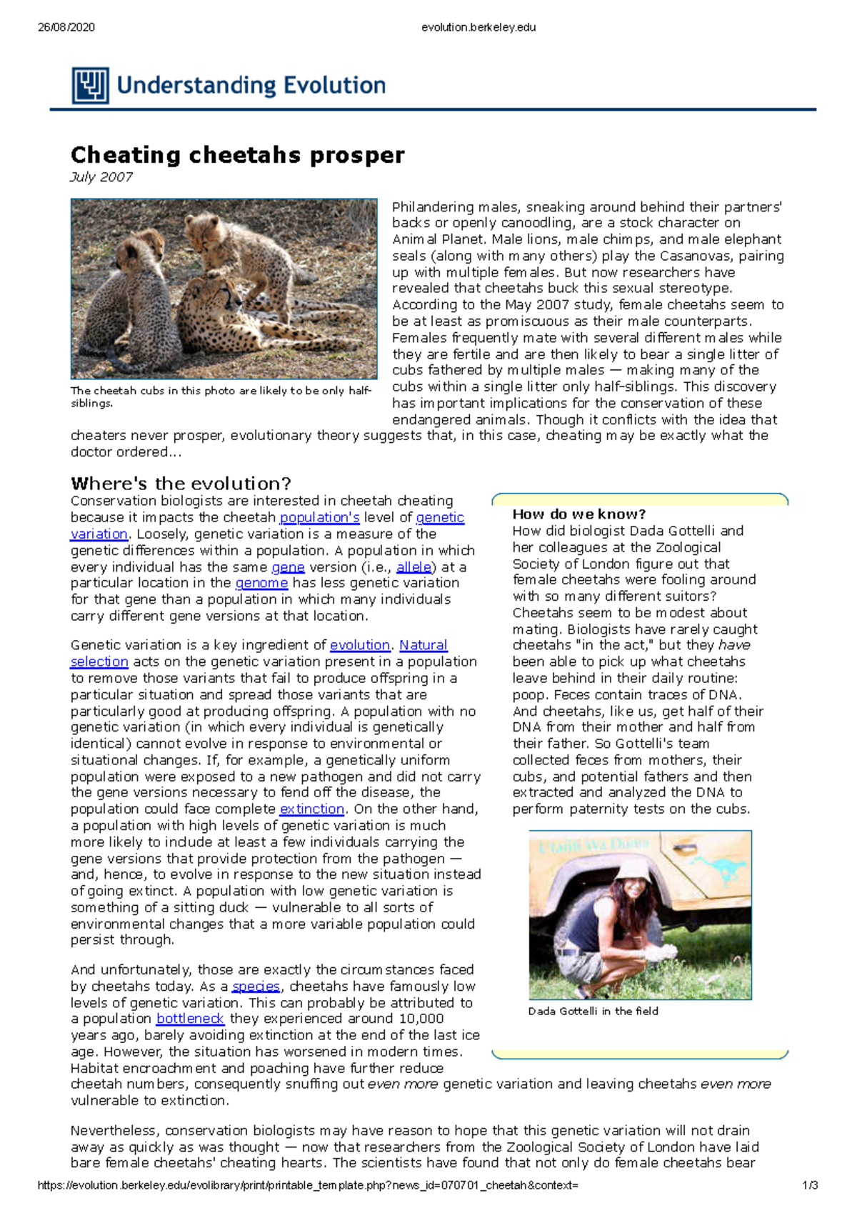 Cheating cheetahs prosper article - 26/08/2020 evolution.berkeley - Studocu