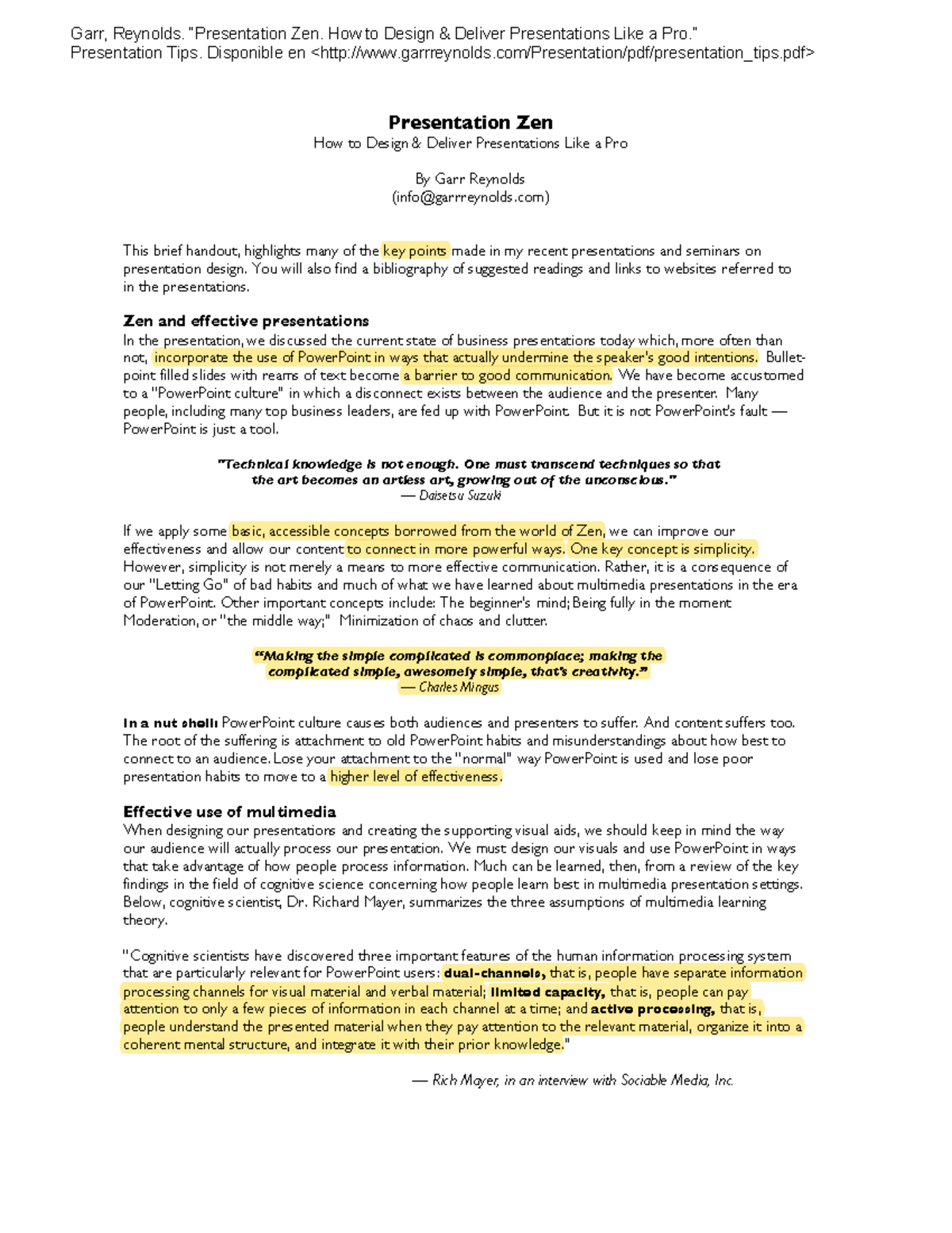 Reynolds Presentation Zen-1 - Presentation Zen How to Design & Deliver ...