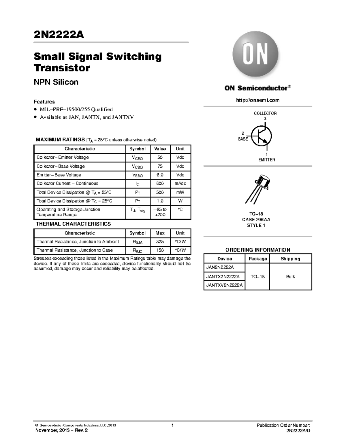 2N2222A - Small Signal Switching Transistor NPN Silicon Features ...