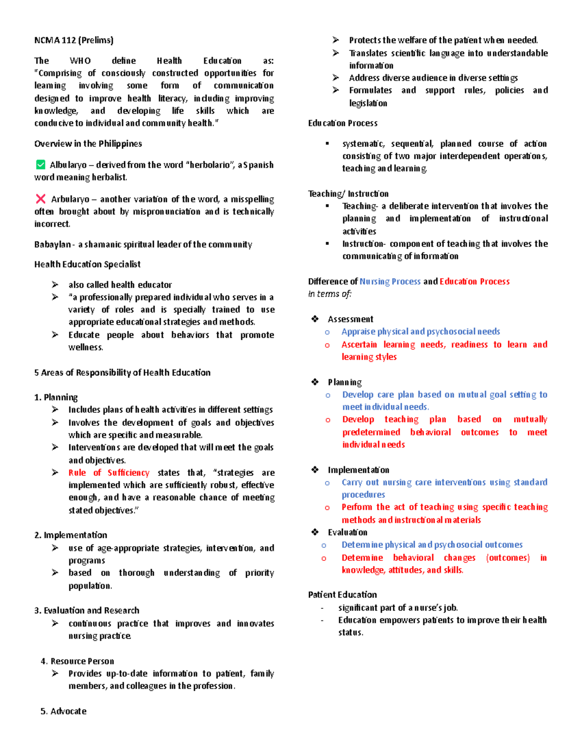 Health-Educ-Prelims - HEALTH EDUCATION - NCMA 112 (Prelims) The WHO ...