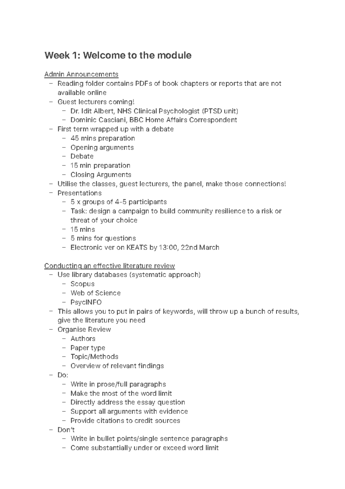 Week 1 Welcome to the module