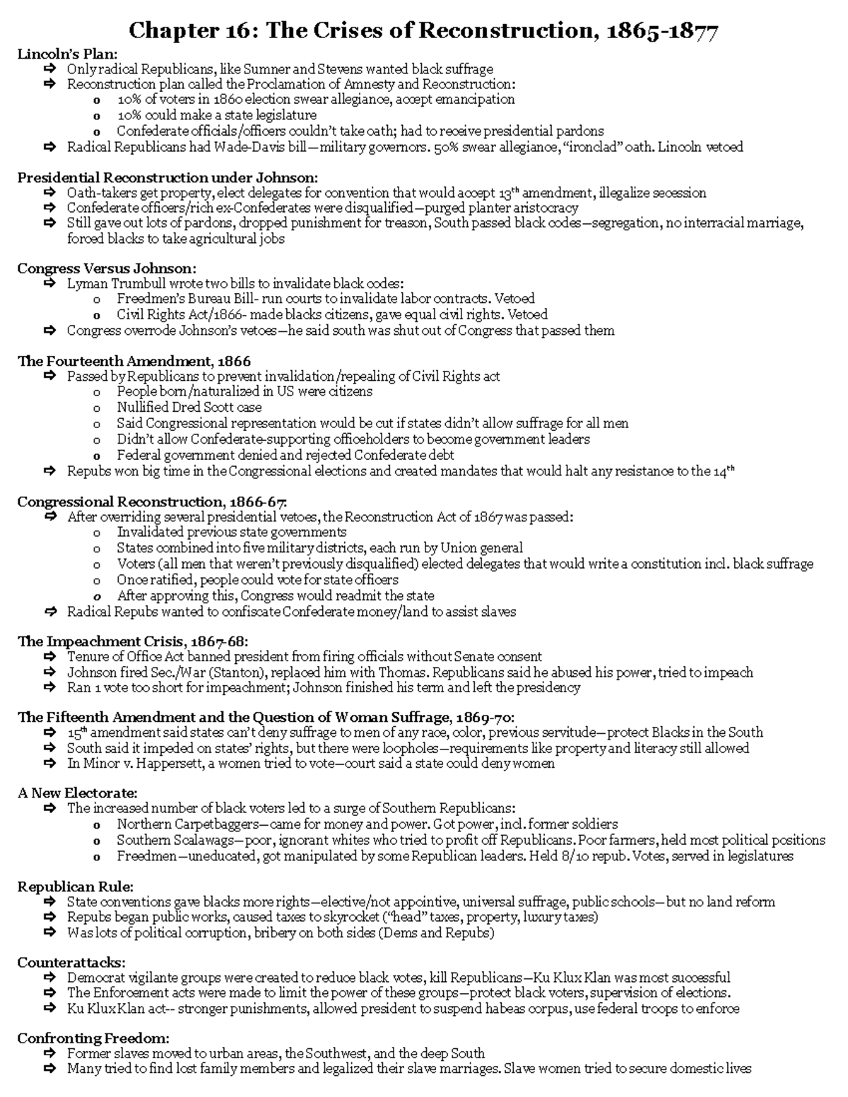 Chapter 16 - good info - Chapter 16: The Crises of Reconstruction, 1865 ...