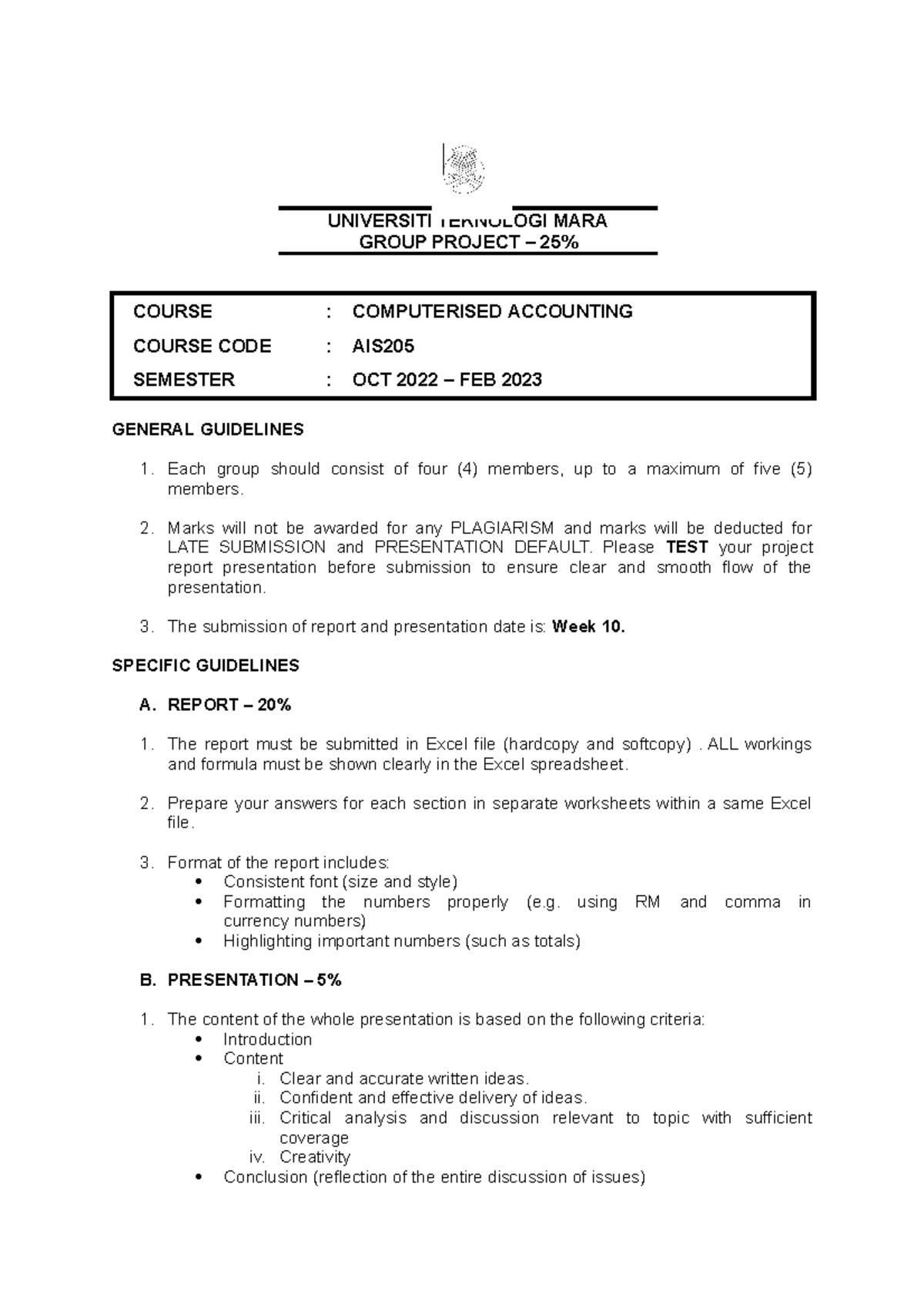 Group Assign AIS205 SEM OCT FEB 2023 - UNIVERSITI TEKNOLOGI MARA GROUP ...