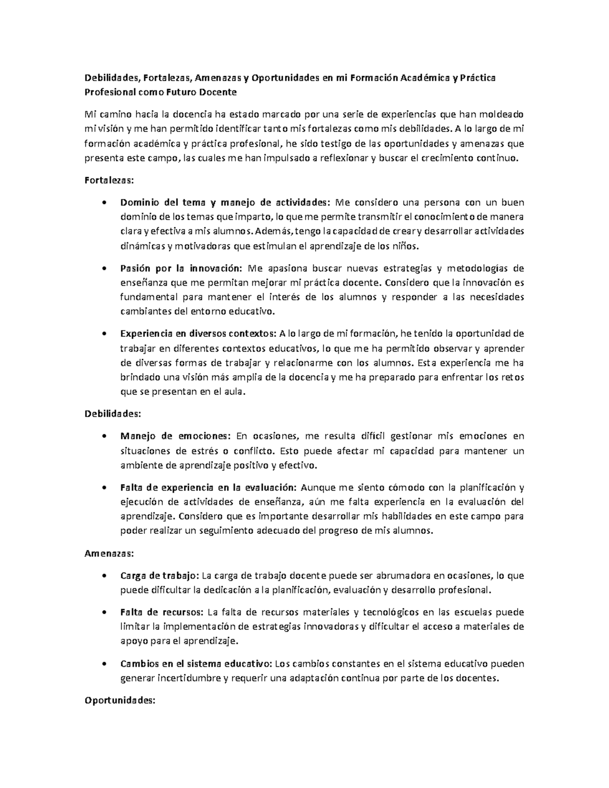 Producto 8 - FEFEF - Debilidades, Fortalezas, Amenazas y Oportunidades ...