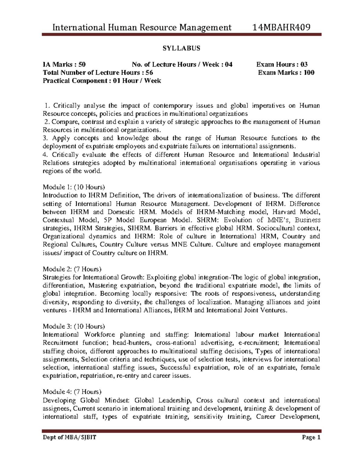 International Human Resource Management notes for MBA - SYLLABUS IA ...