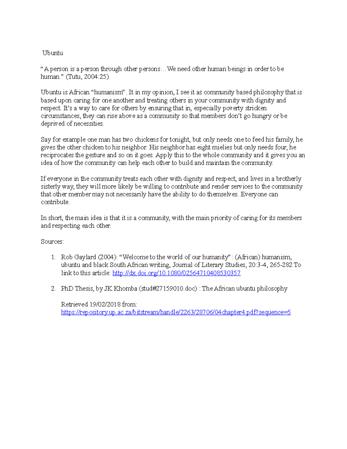 Assignments (SDJ1501) - Ubuntu “A person is a person through other ...