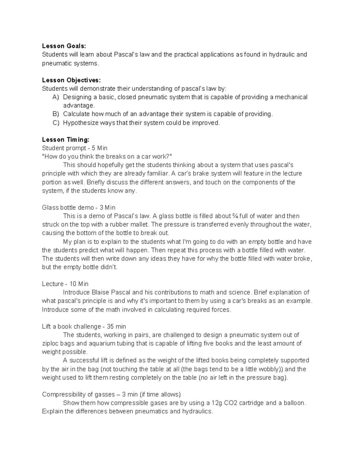 Pascalslawlessonplanrevised Lesson Goals Students Will Learn About