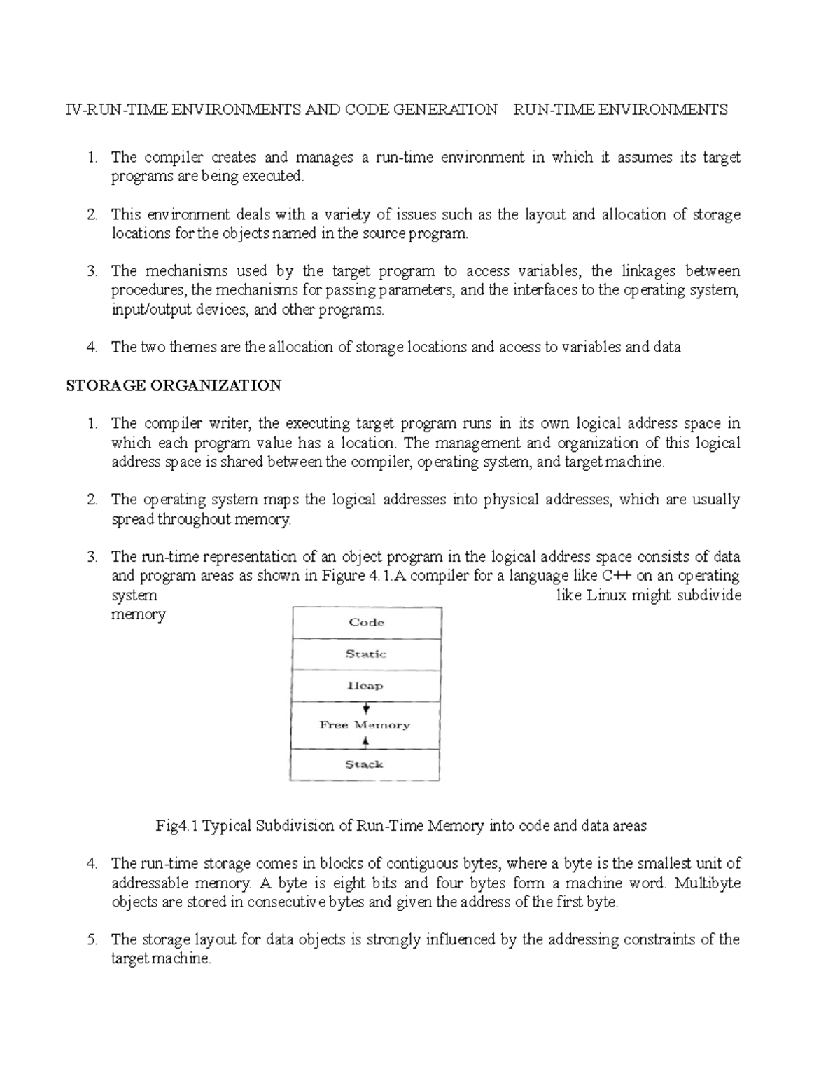 Iv Run Time Environments And Code Generation Iv Run Time Environments And Code Generation Run