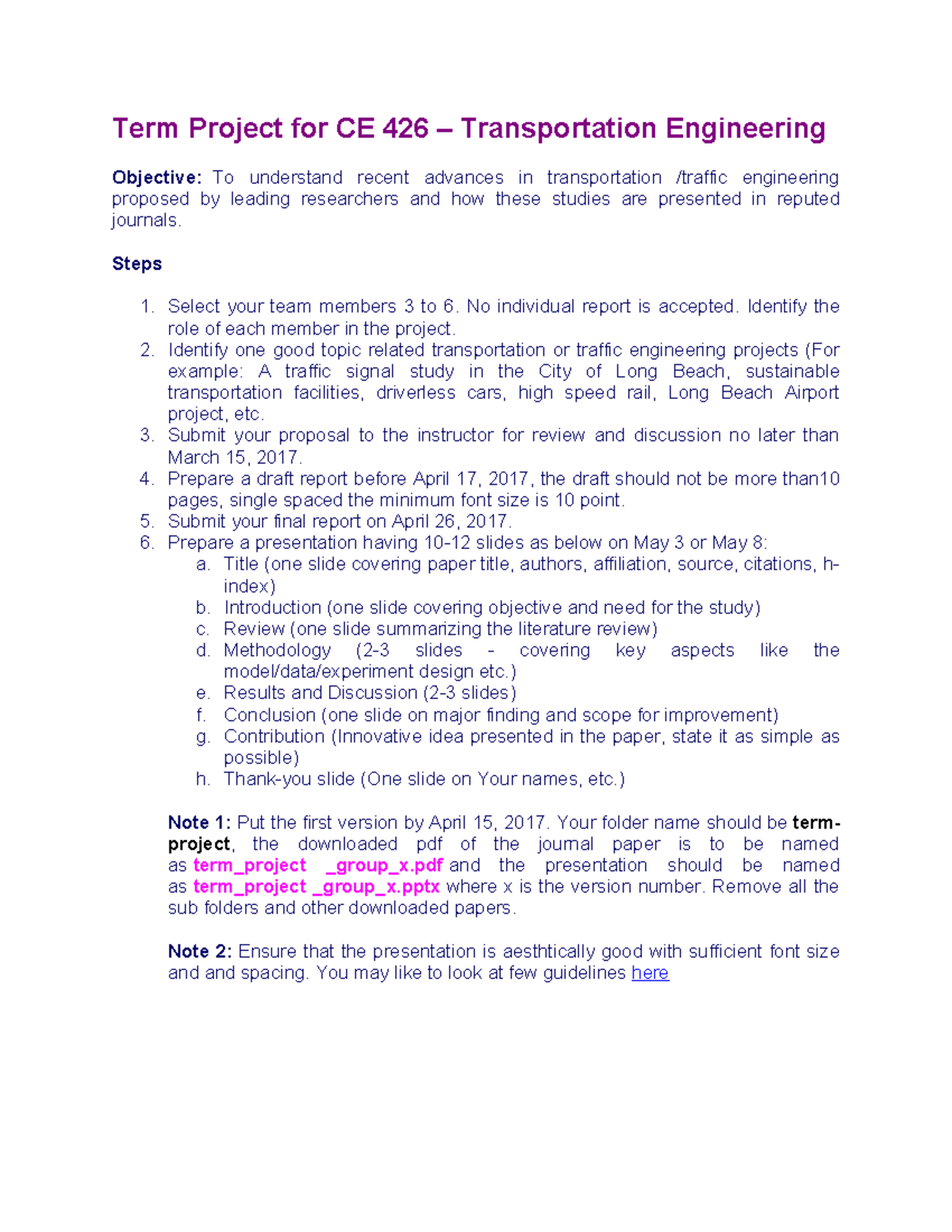 Term Project - fdx - Term Project for CE 426 – Transportation ...