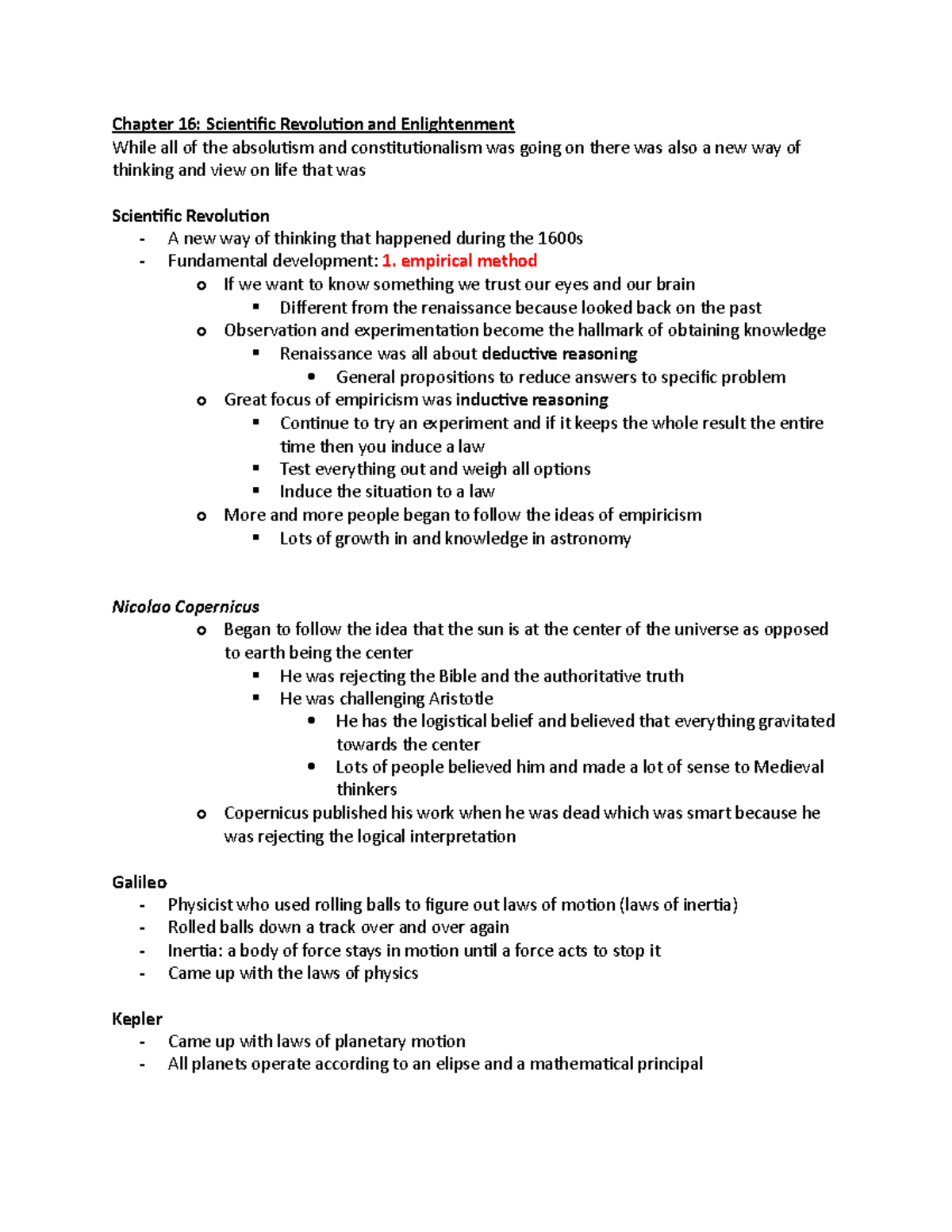 Enlightenment and Scientific Revolution Notes - Chapter 16: Scientific ...