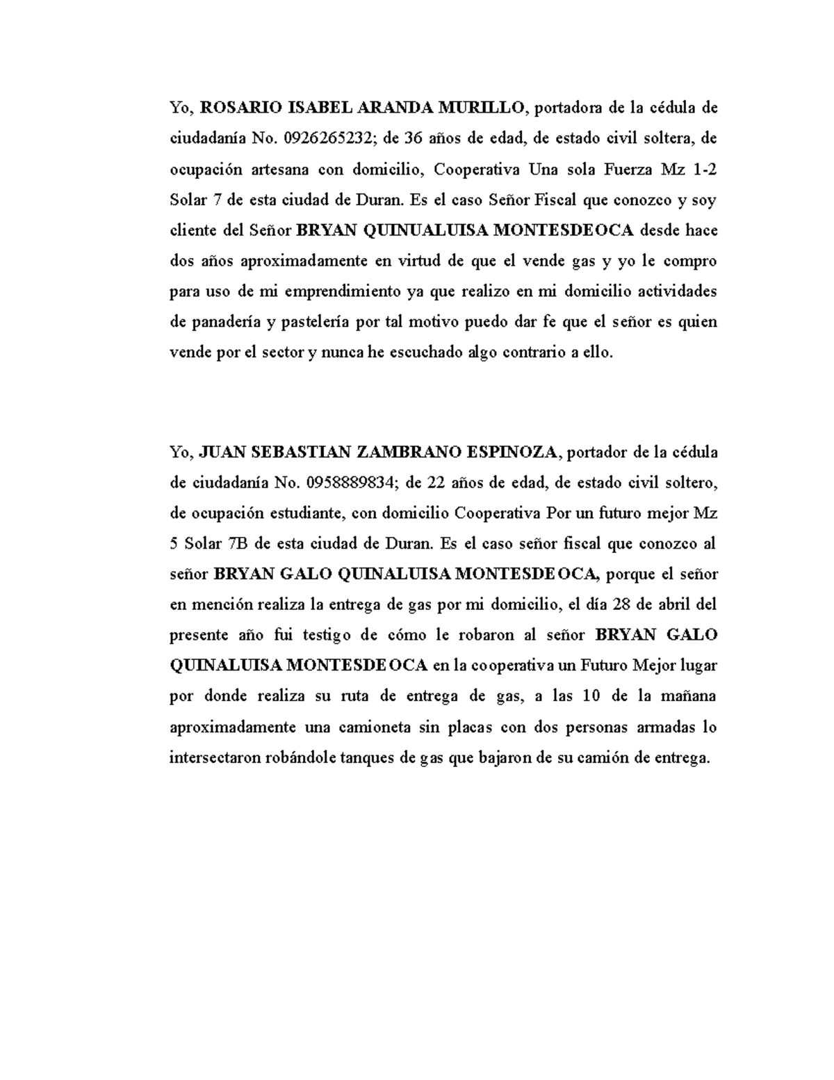 Versiones - APUNTES - Yo, ROSARIO ISABEL ARANDA MURILLO, portadora de ...