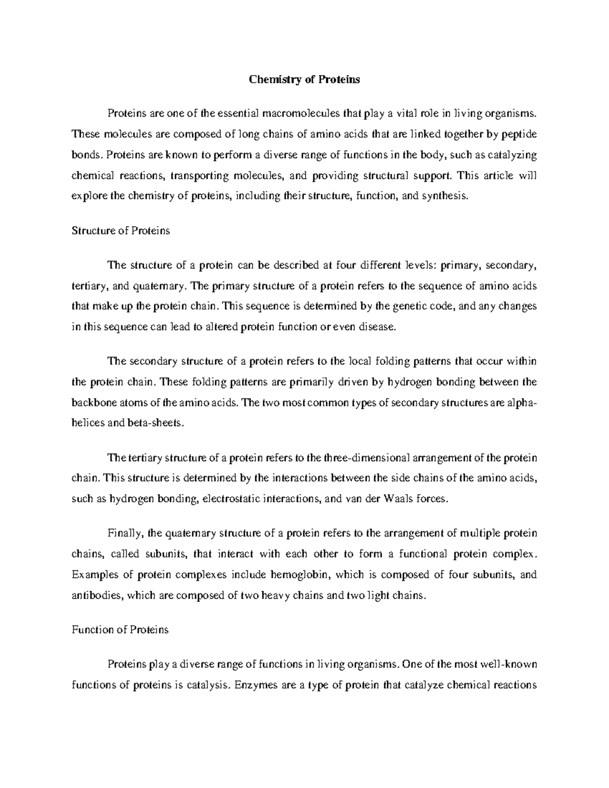 Chemistry of Proteins - Chemistry of Proteins Proteins are one of the ...