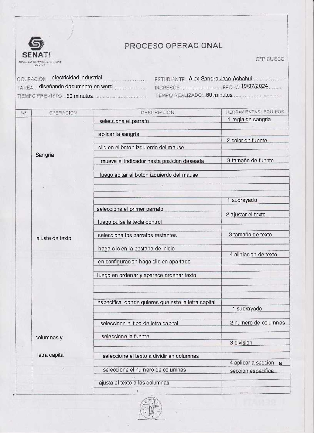 Proceso Operacional (1) hecho Alex Sandro Jaco Achahui - Calidad de ...