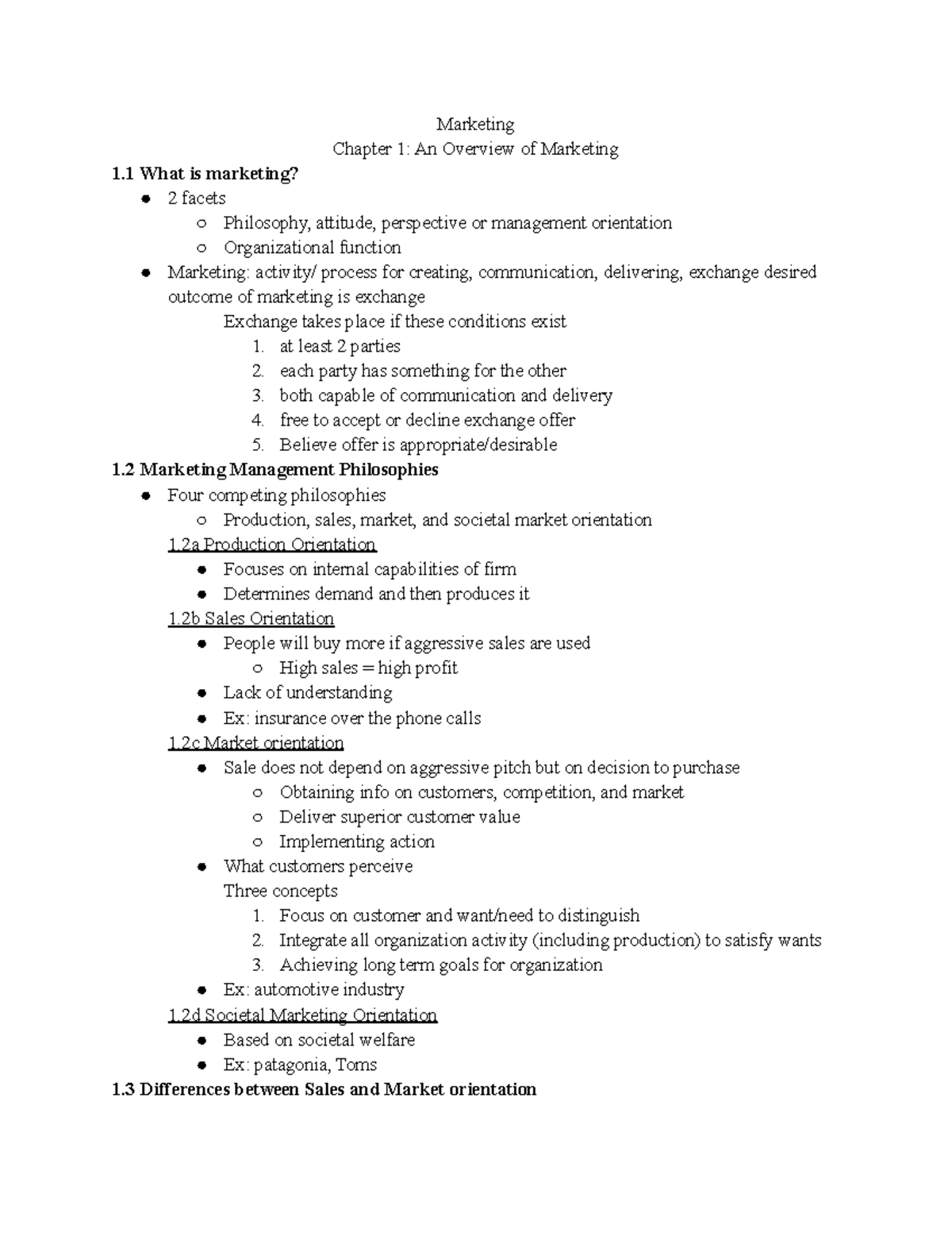 Marketing chapter 1 - Marketing Chapter 1: An Overview of Marketing 1 ...