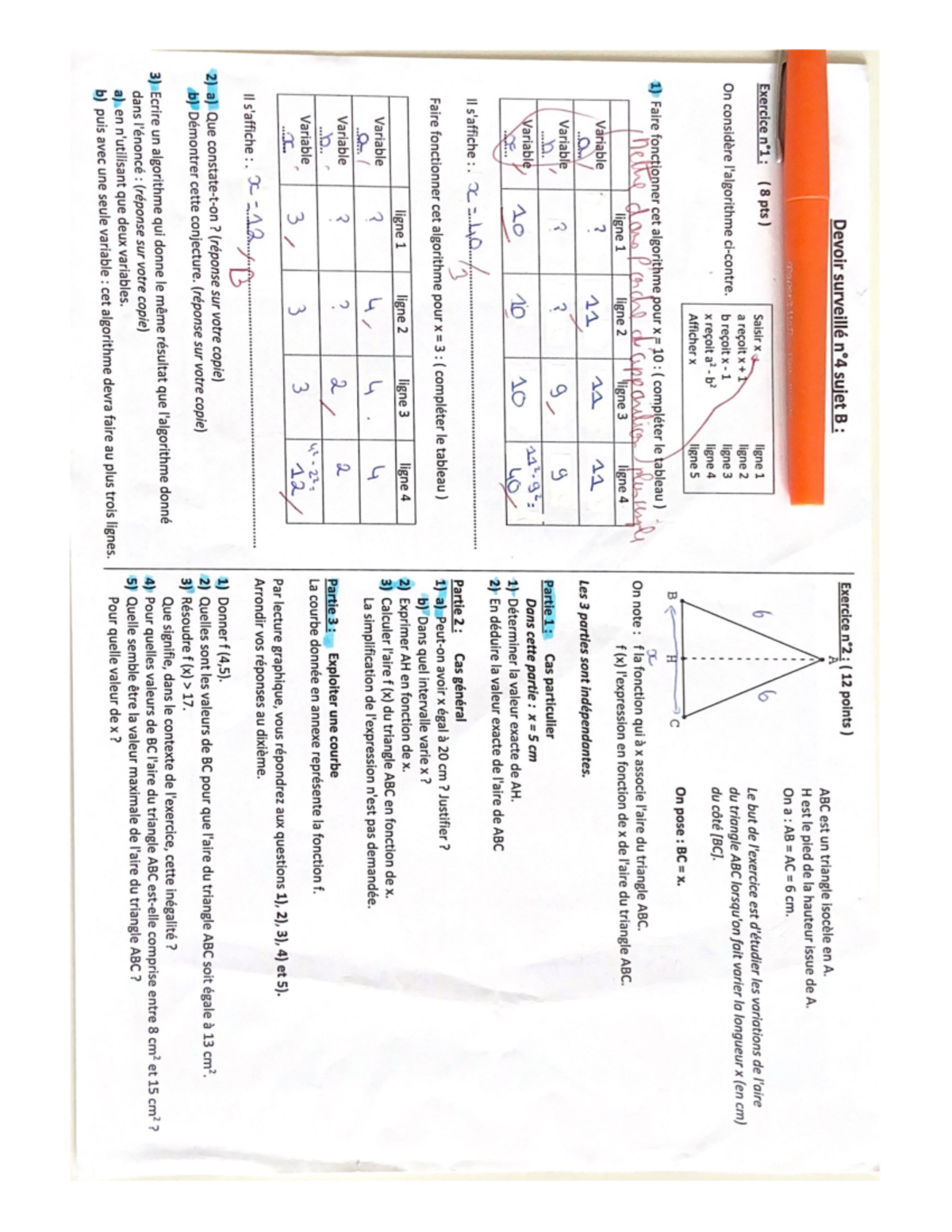 Contrôle maths - algorithme, fonctioncourbe - Mathématiques - Studocu