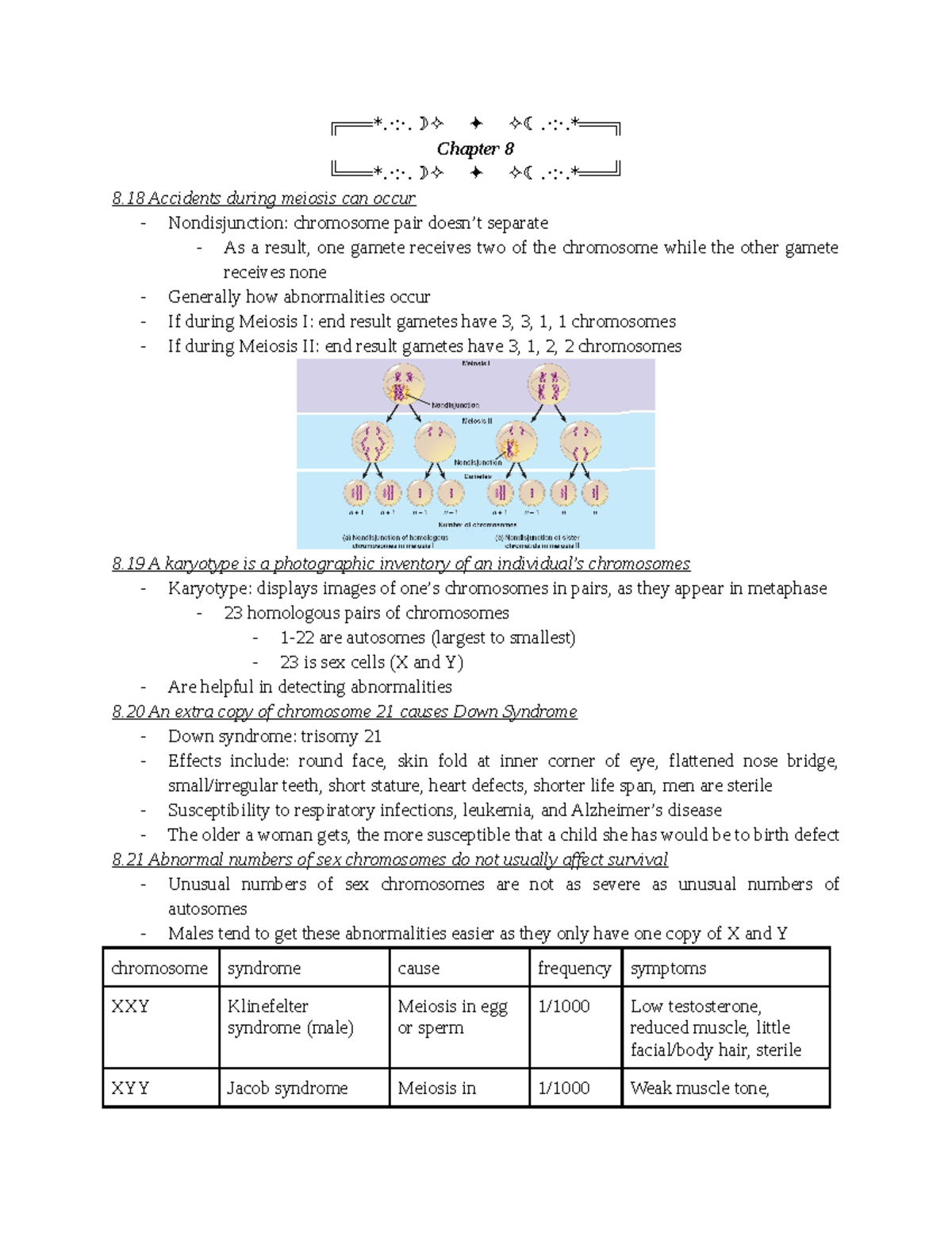 Chapter 8 Summary - Notes on Chromosomes ...