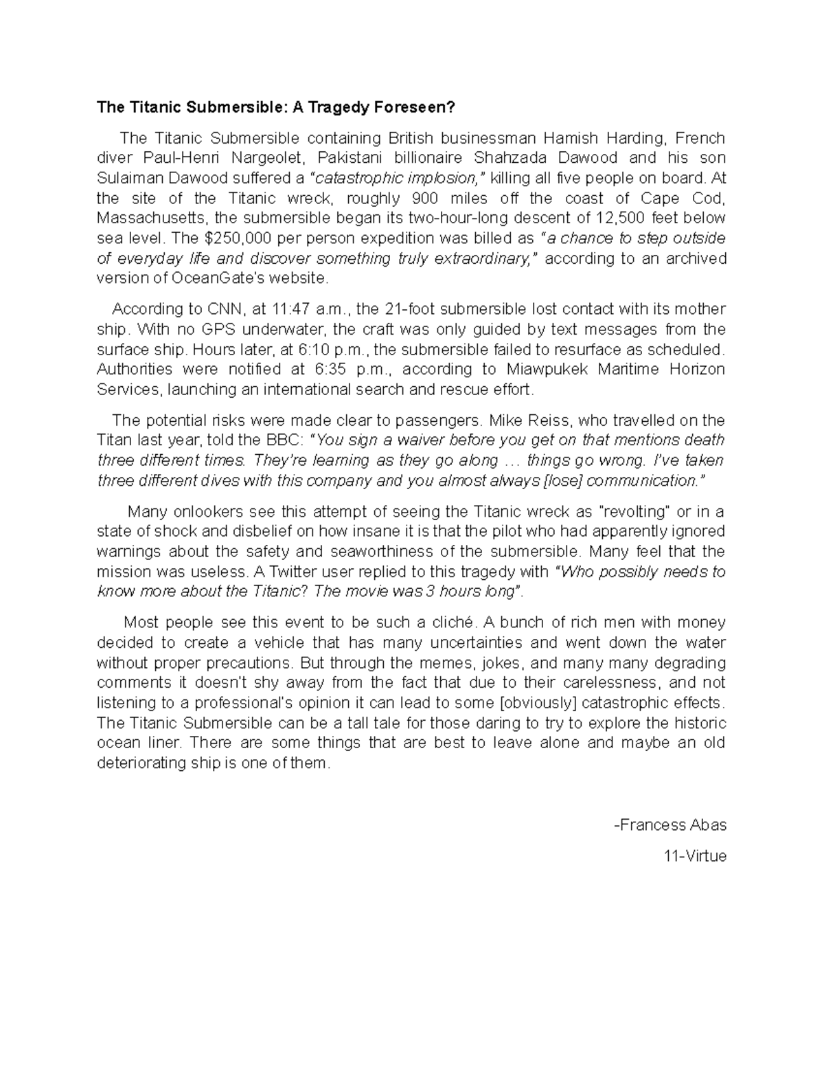 The-Titanic-Submersible article - The Titanic Submersible: A Tragedy ...