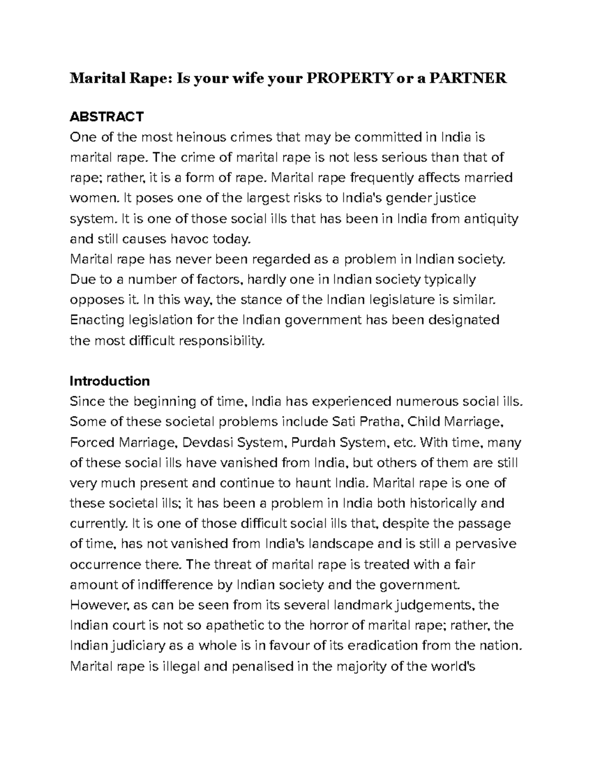 Marital Rape Is your wife your Property or a Partner - Marital Rape: Is ...