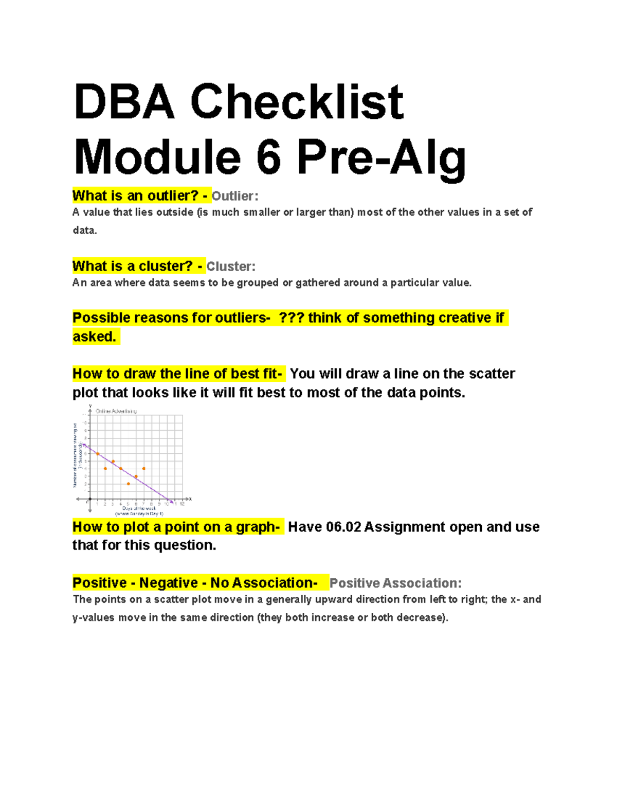 Pre alg mod 6 review - Pre-algebra mod 6 notes - DBA Checklist Module 6 ...