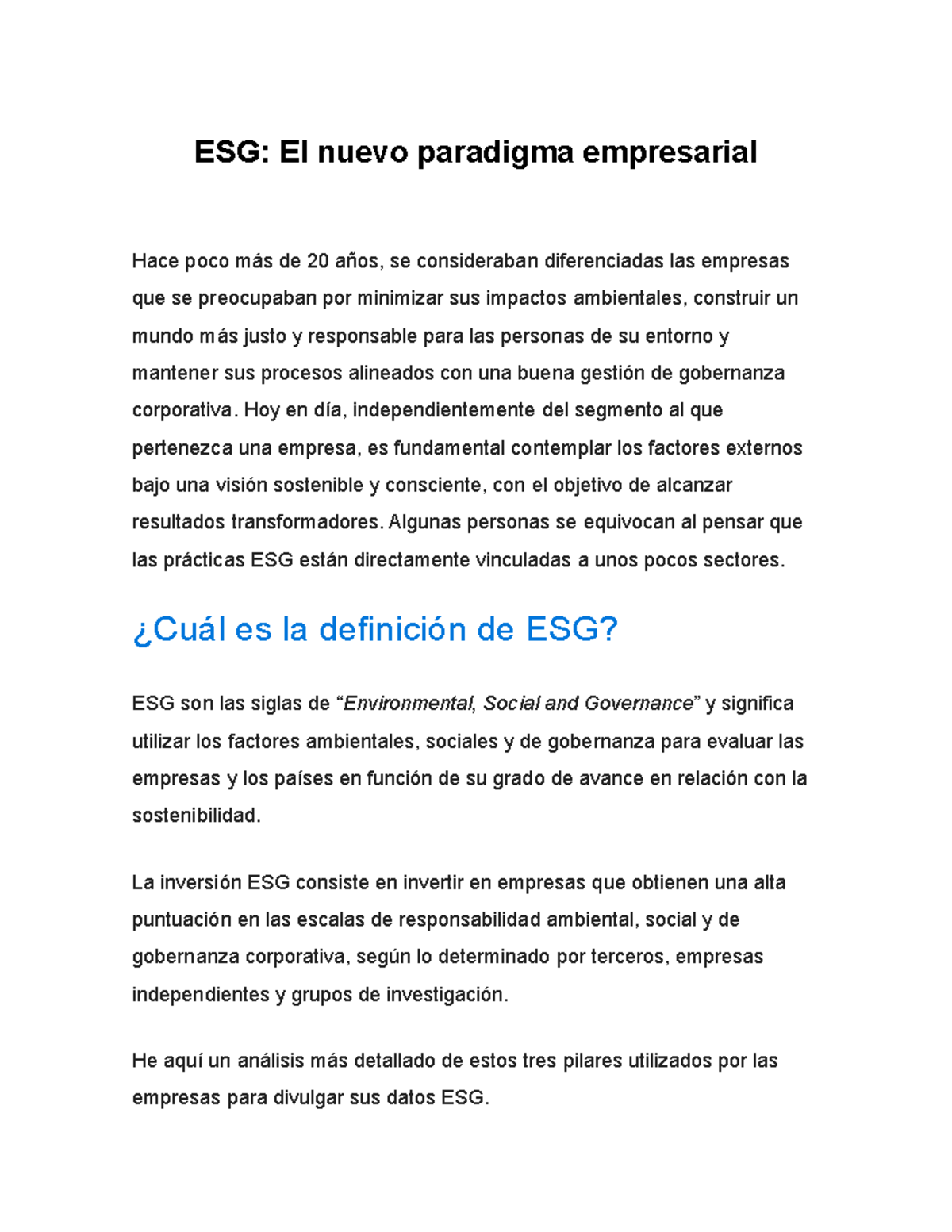4- Paradigma - information - ESG: El nuevo paradigma empresarial Hace ...