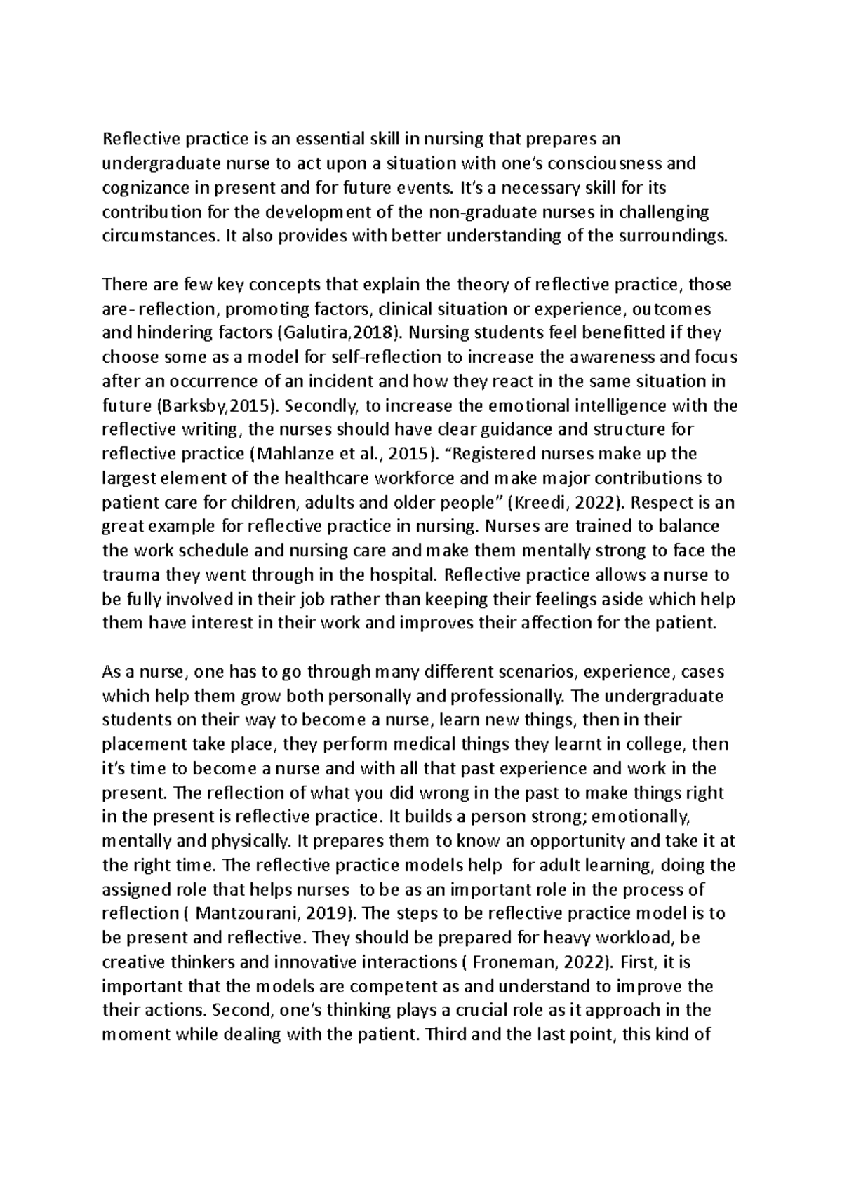 Reflective skill - Assignmeng - Reflective practice is an essential ...