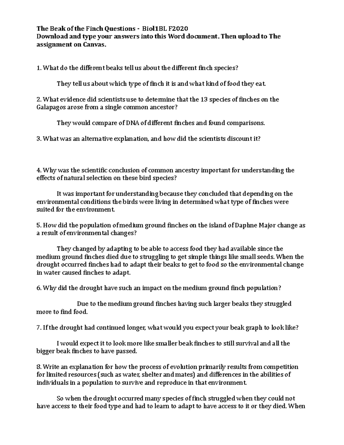 The Beak of the Finch Questions - Then upload to The assignment on ...