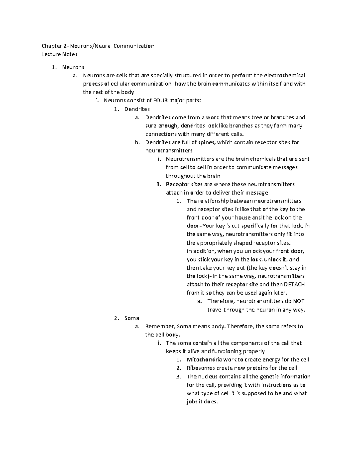 Chapter 2 Neurons Lecture Notes Chapter 2 Neuronsneural Communication Lecture Notes