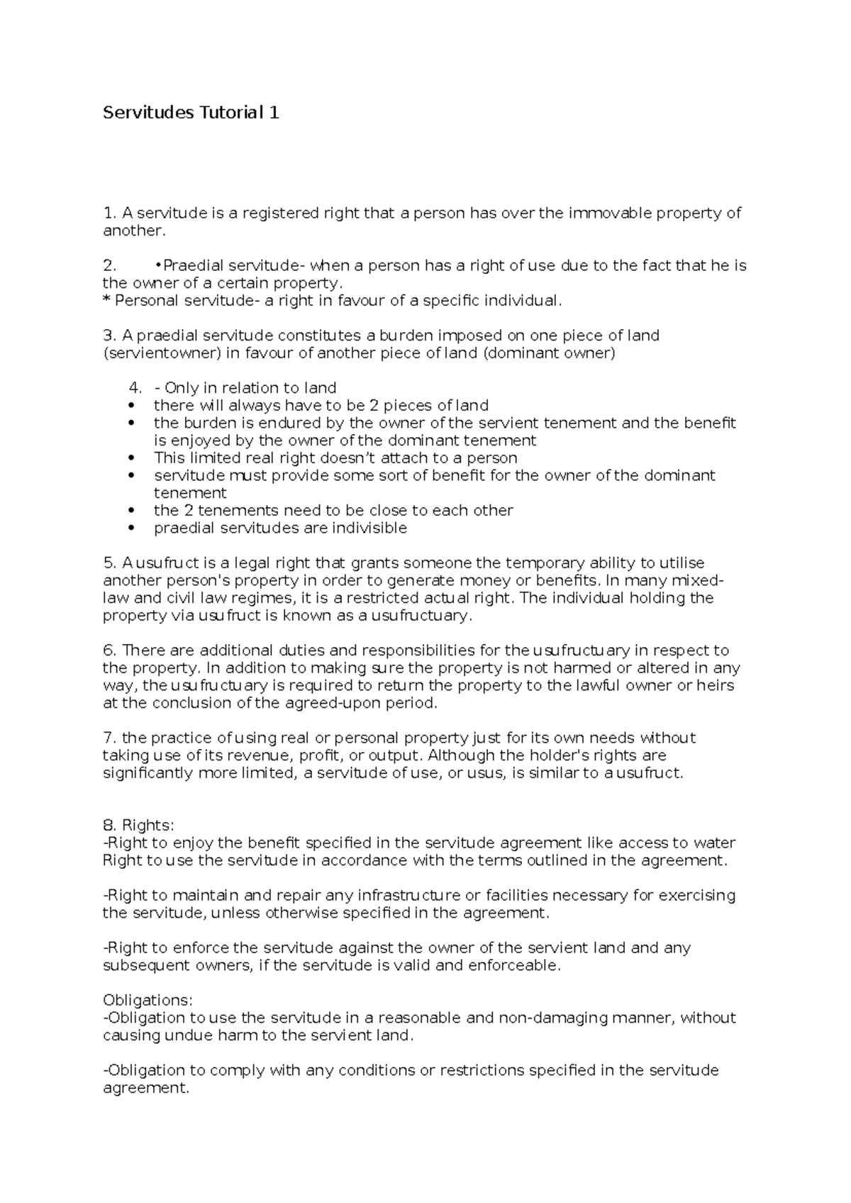 Servitudes Tutorial copy - Servitudes Tutorial 1 1. A servitude is a ...